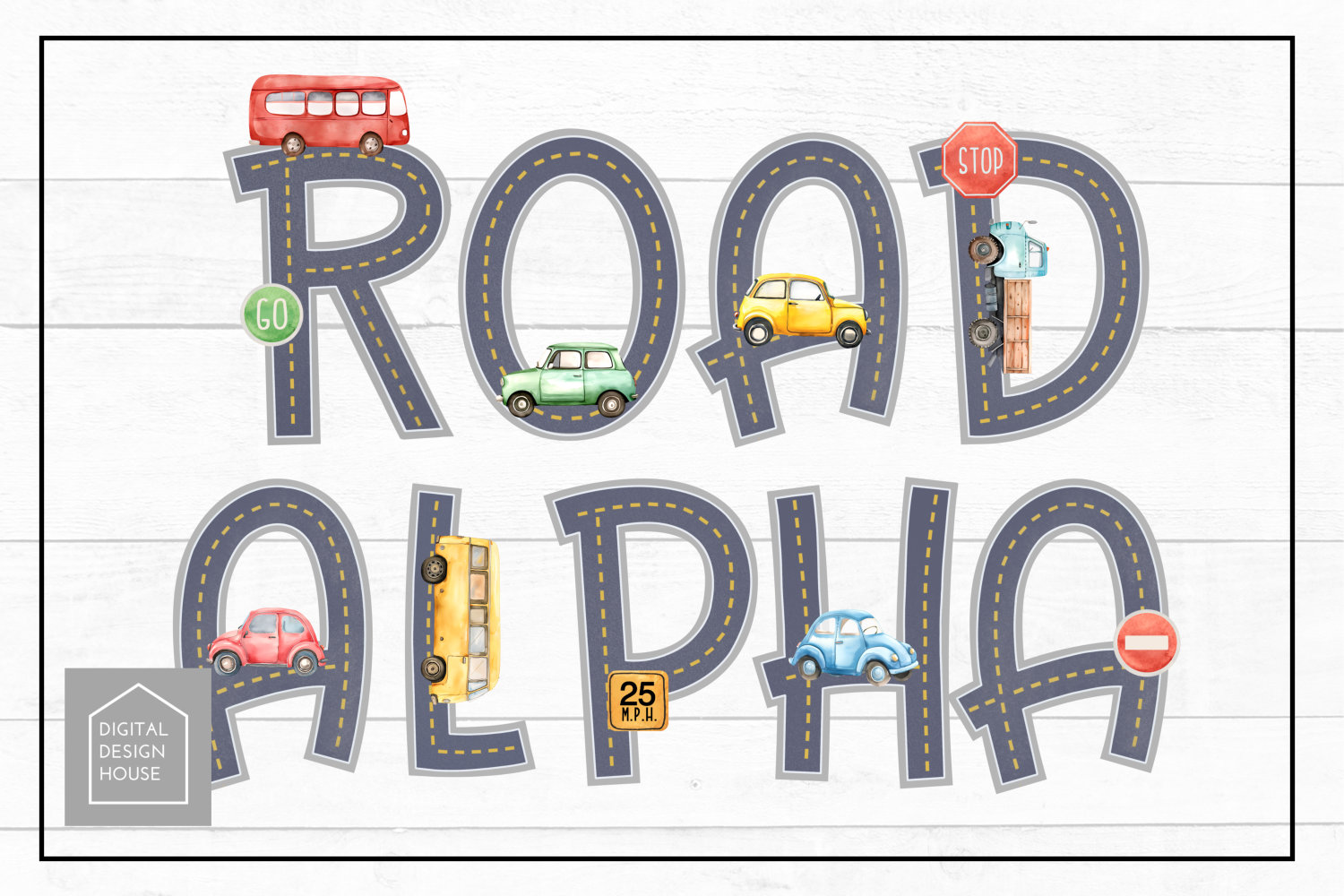 ROAD ALPHABET Includes Letters A to Z & Numbers & Cute Car Clipart - Payhip
