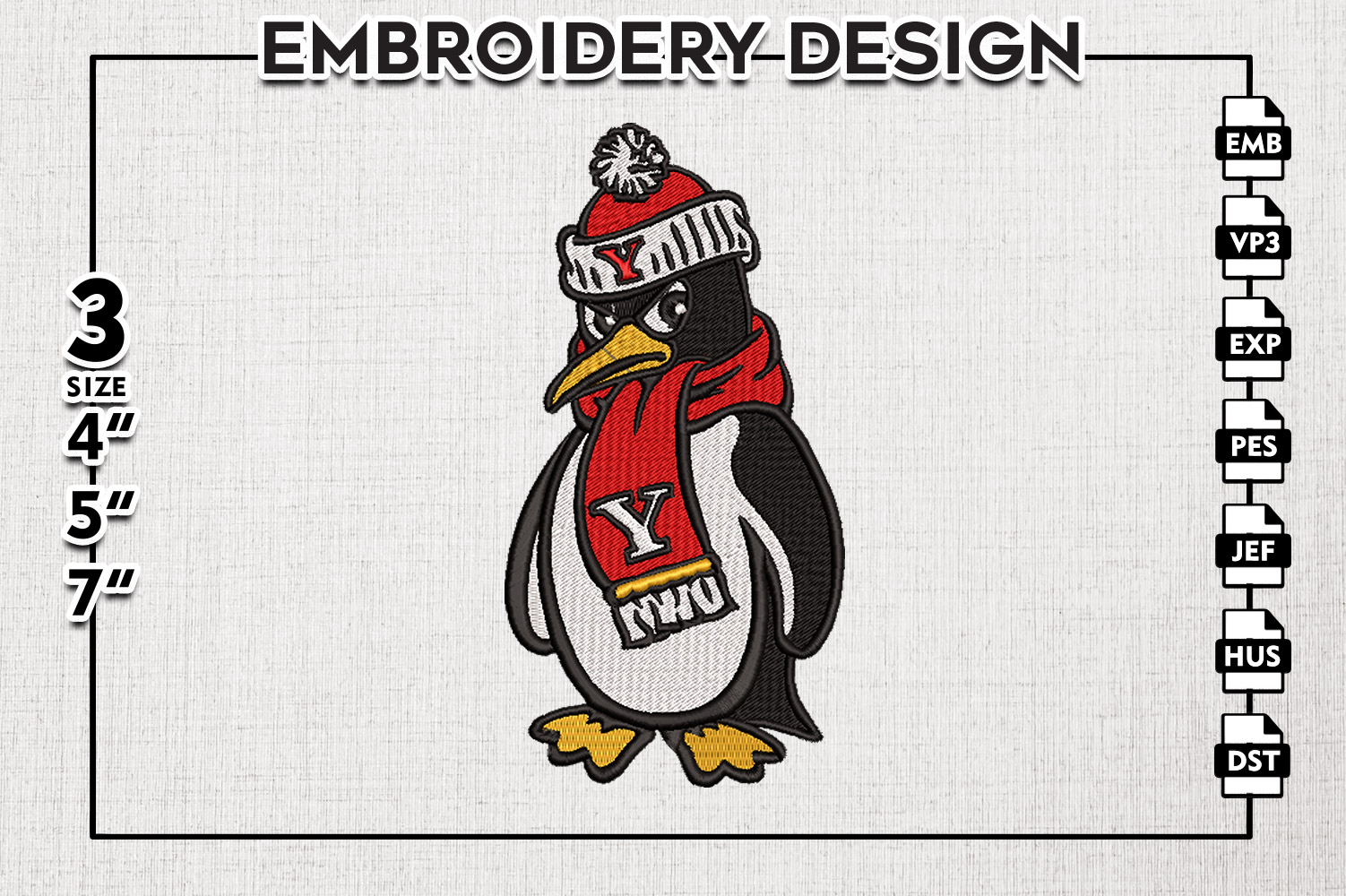 NCAA Youngstown State Penguins Mascot Logo Emb Files, NCAA Youngstown ...