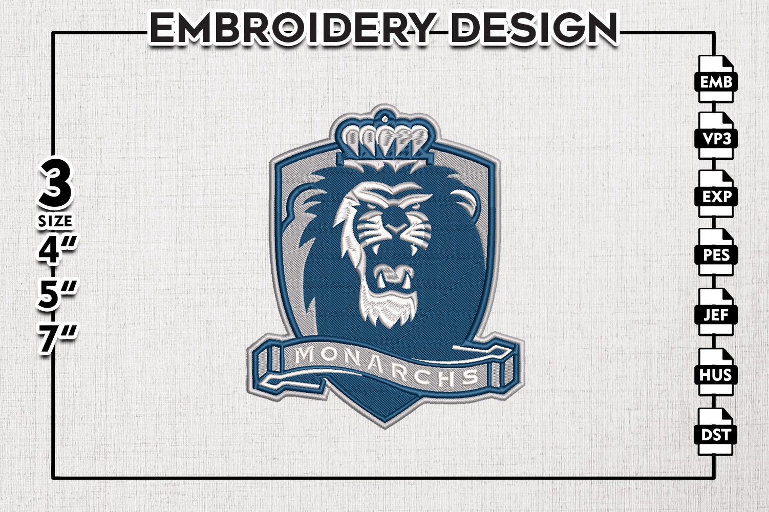 NCAA Old Dominion Monarchs Mascot Logo Embroidery Files, NCAA Old ...