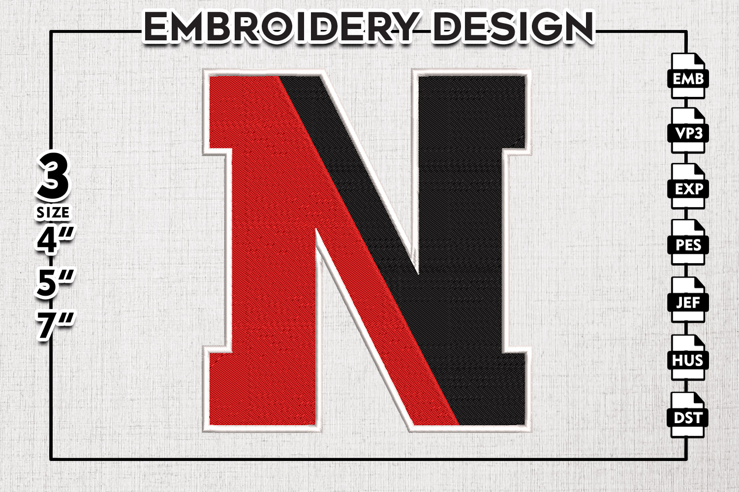 NCAA Northeastern Huskies N Word Logo Emb Files, NCAA Northeastern ...