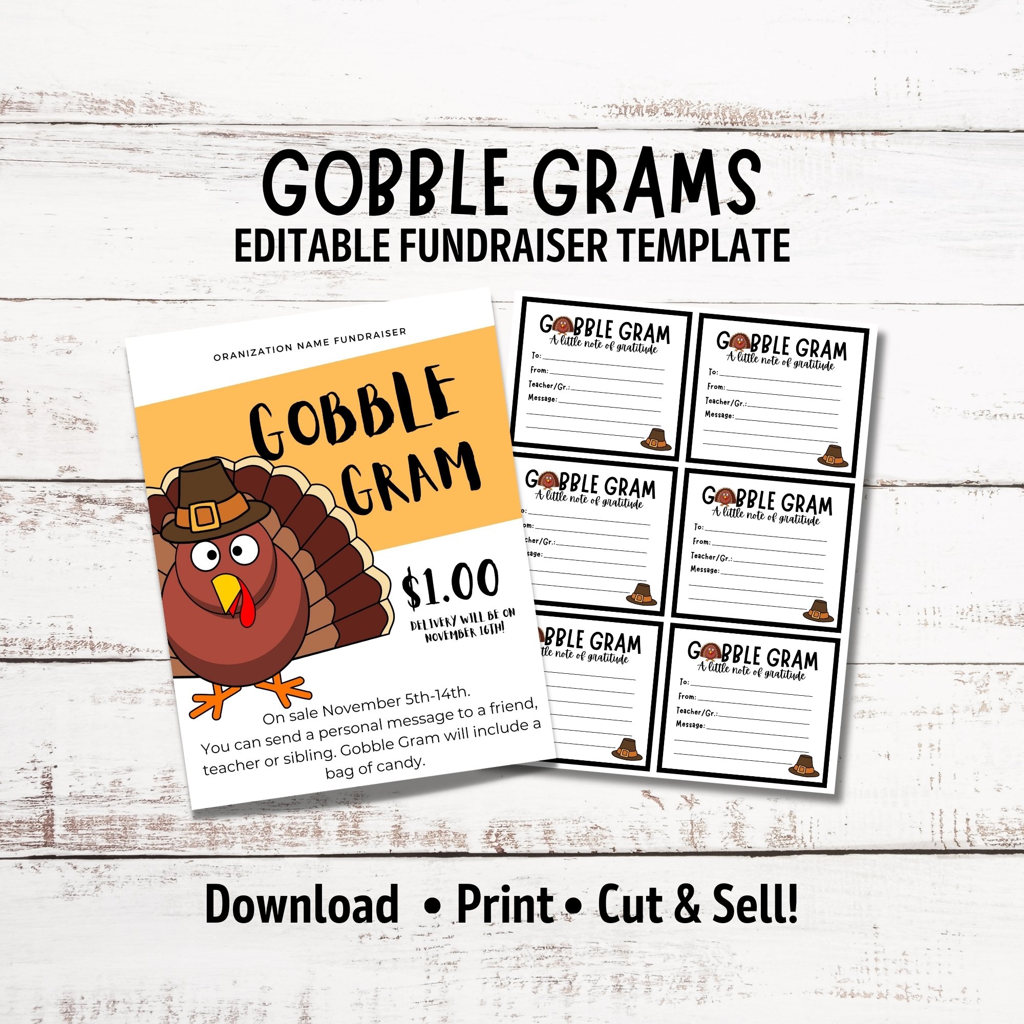 Thanksgiving Gobble Gram Download | Candy Grams for School Fundraiser ...