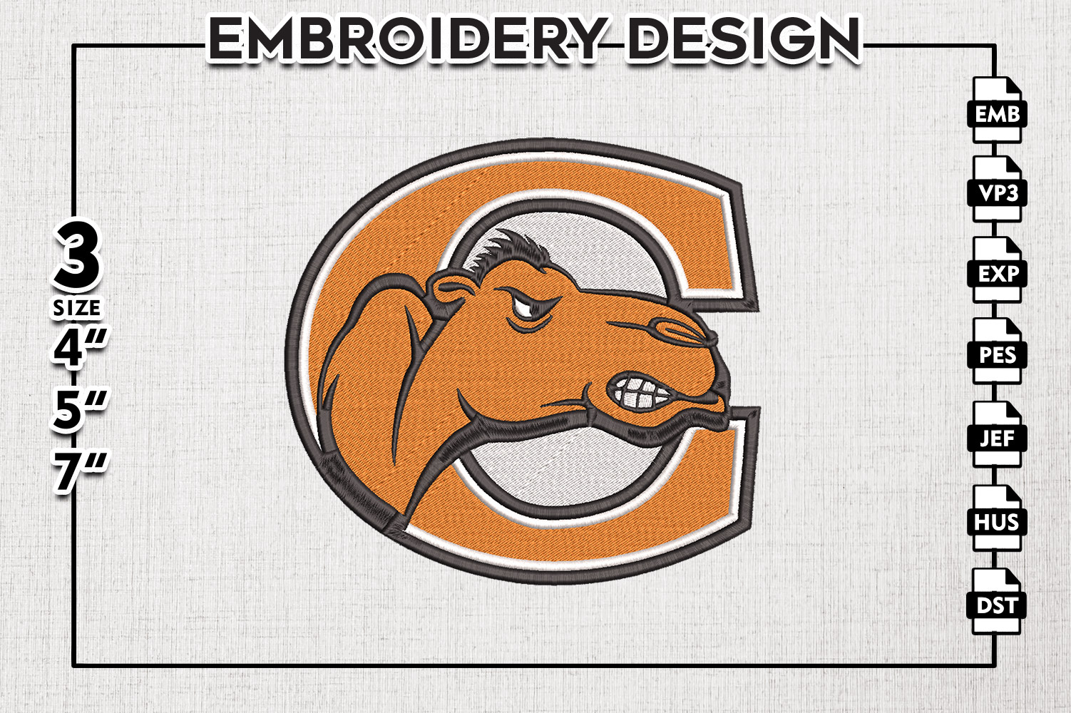 NCAA Campbell Fighting Camels C Word Mascot Logo Emb Files, NCAA ...