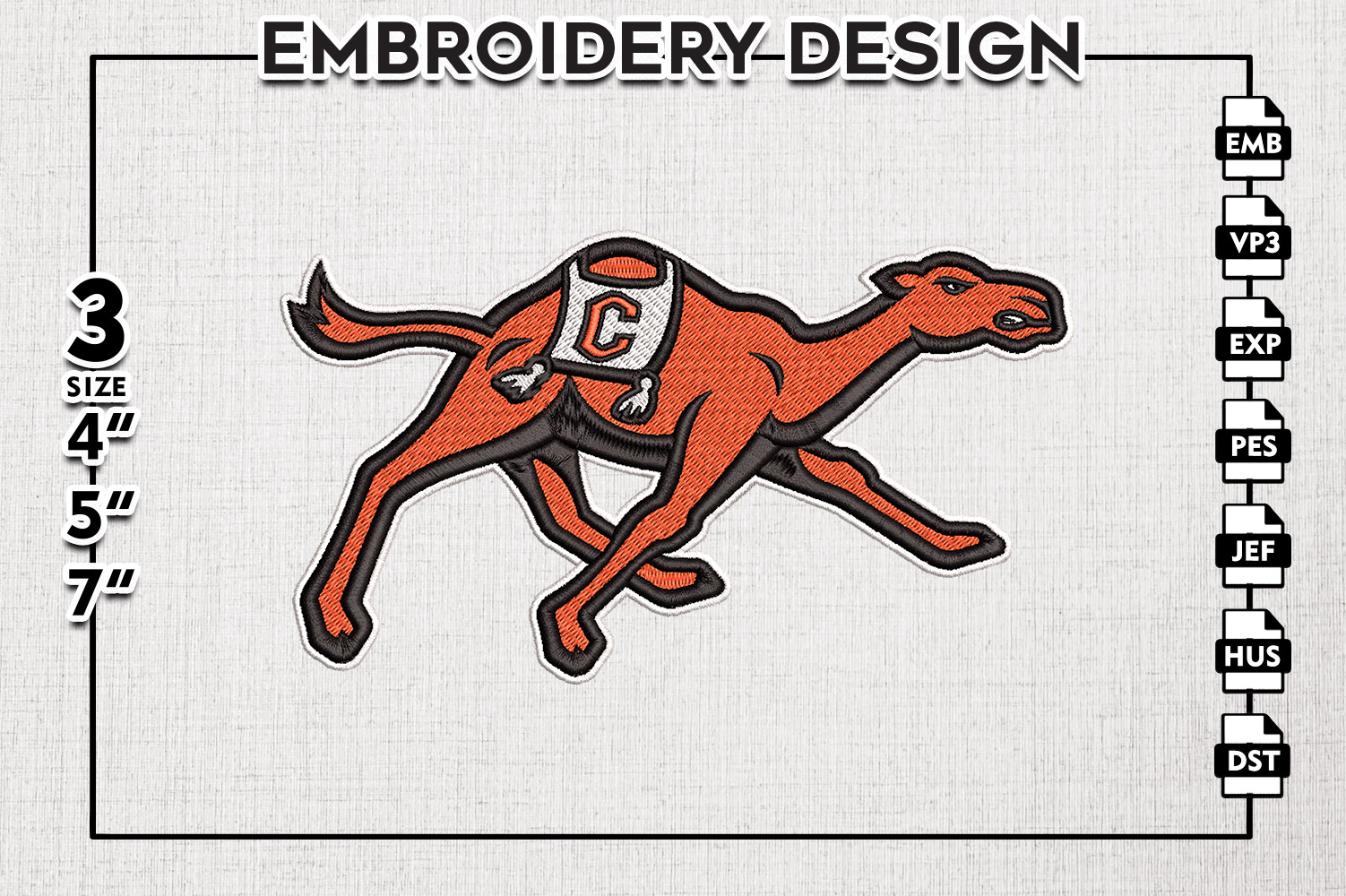 Campbell Fighting Camels Mascot Logo Emb Files, NCAA Campbell Fighting ...