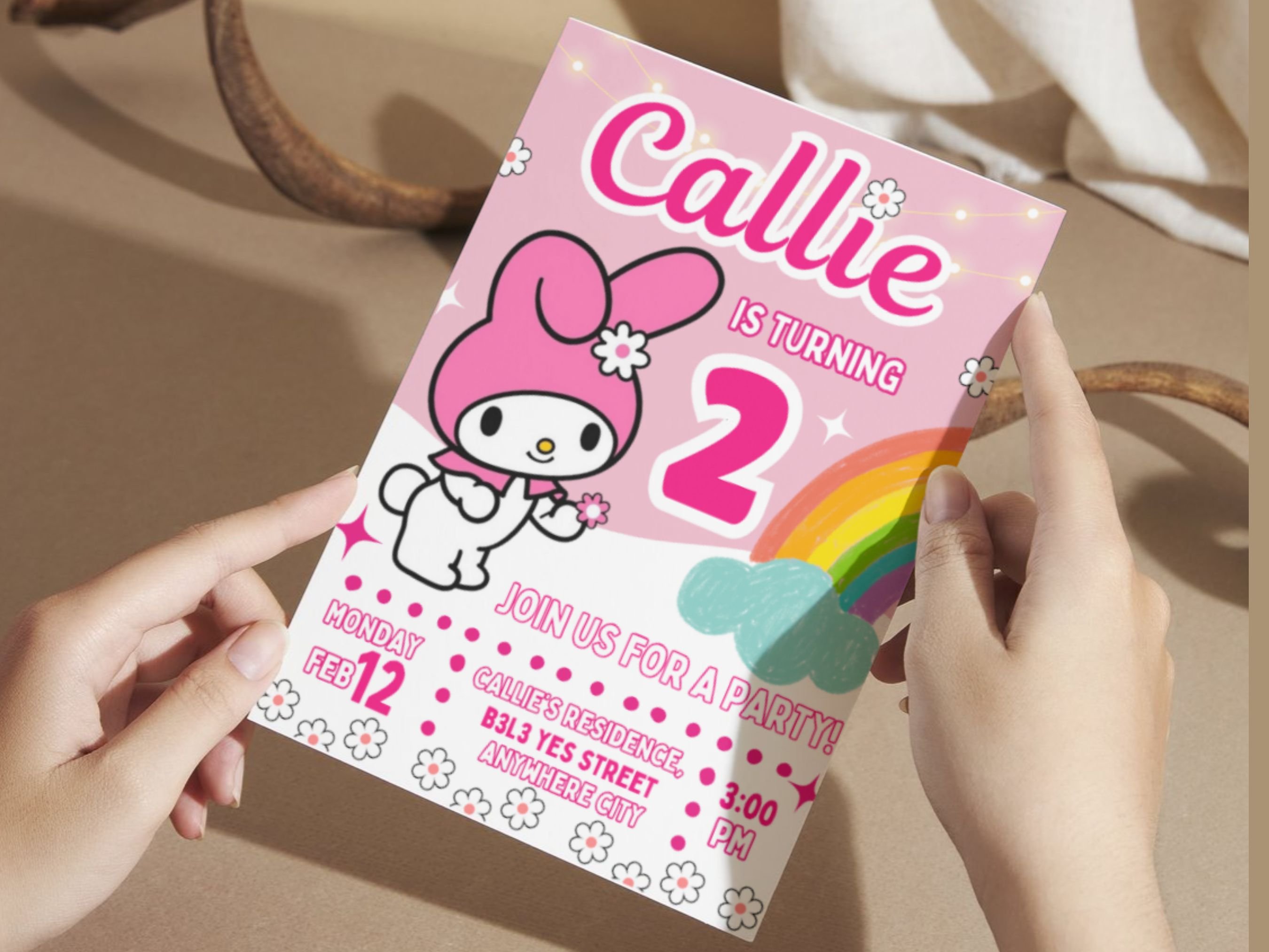 My Melody Birthday Invitation Template Pink Melody Kuromi Birthday ...