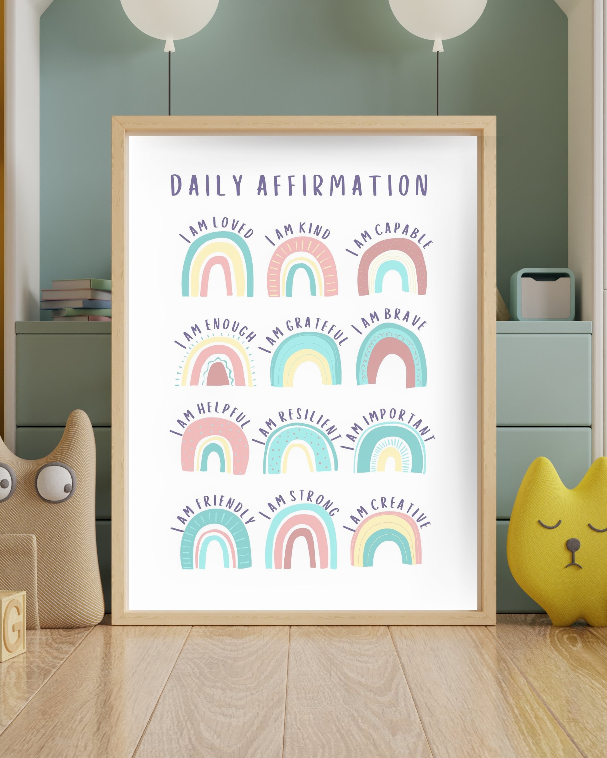 Rainbow Printable Daily Affirmations for Kids, Classroom Posters, I Am ...
