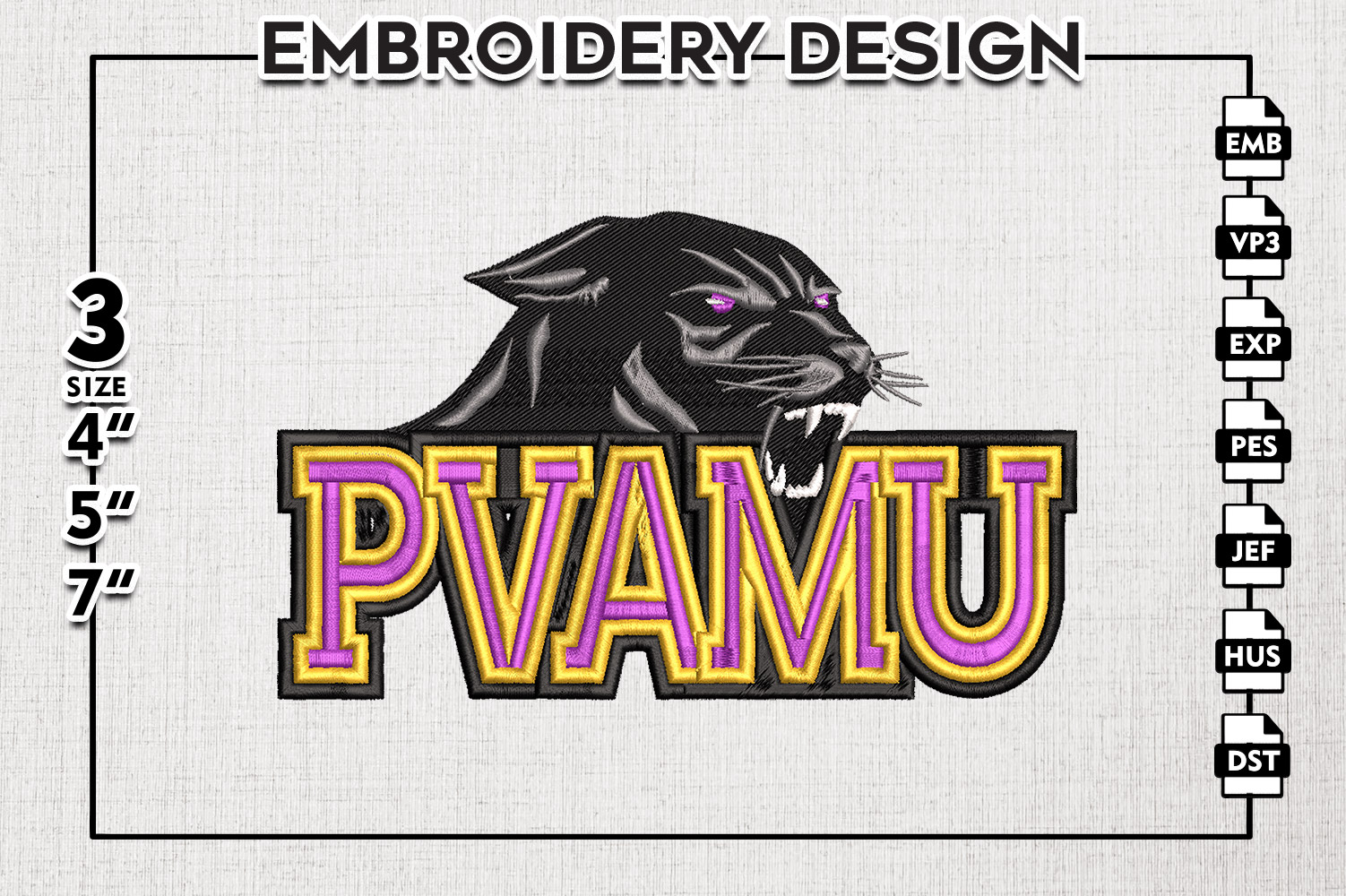 NCAA PVAMU Panthers Head Mascot Logo Emb Files, NCAA Prairie View AM ...