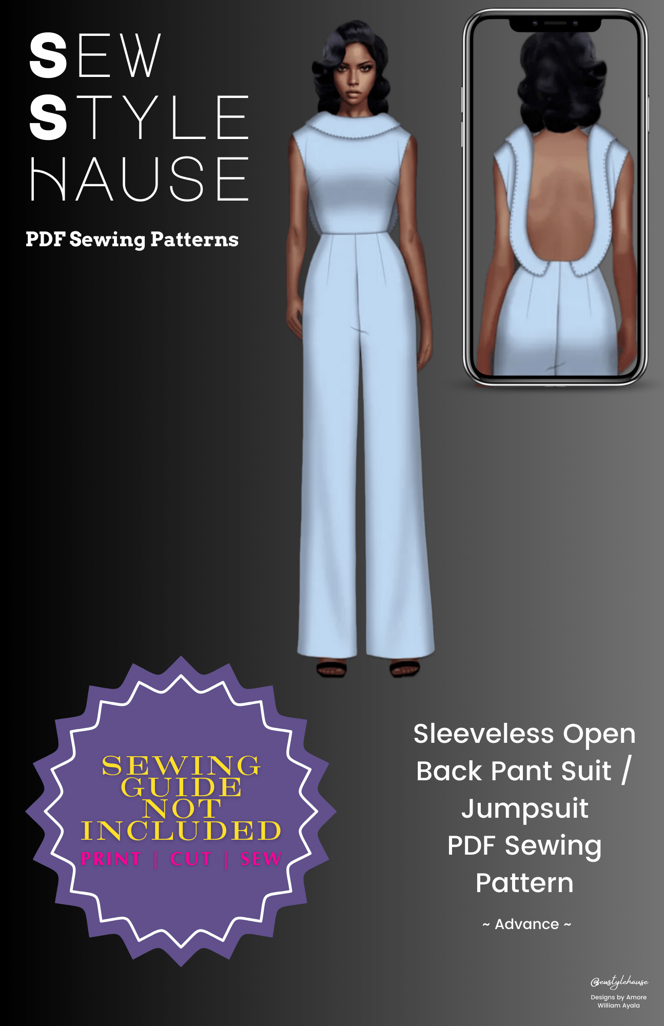 Sleeveless Open Back Pant Suit / Jumpsuit w/ Pockets PDF Sewing Pattern ...