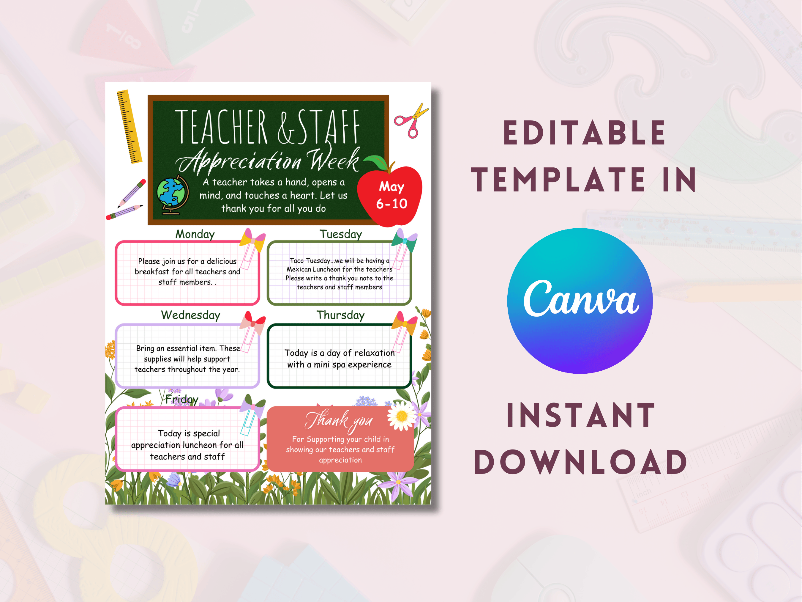 Teachers and staff Appreciation Week Customizable flyer - Payhip