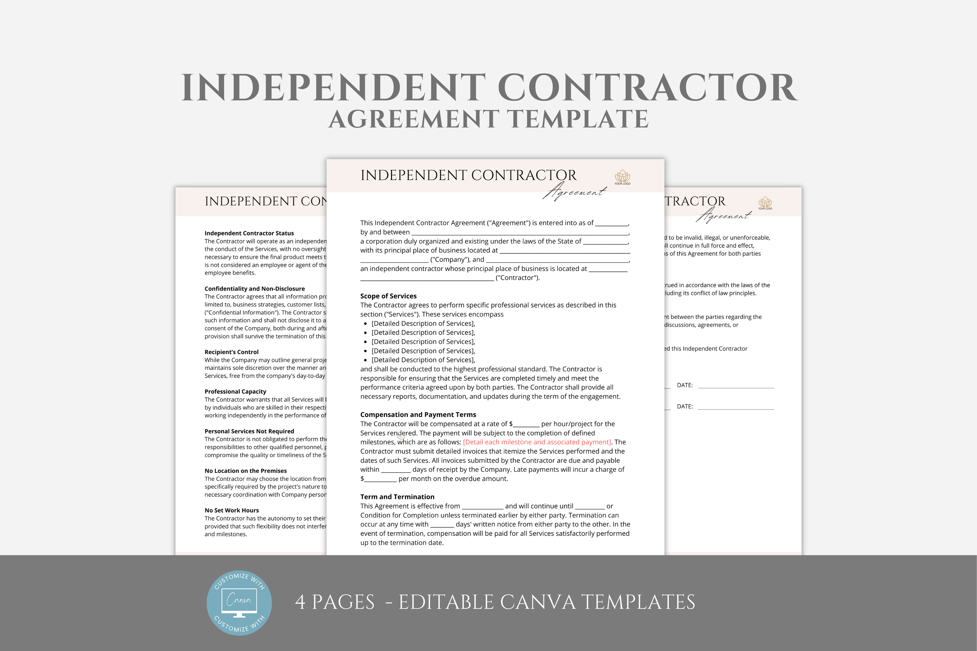Editable Independent Contractor Agreement, Independent Contractor ...