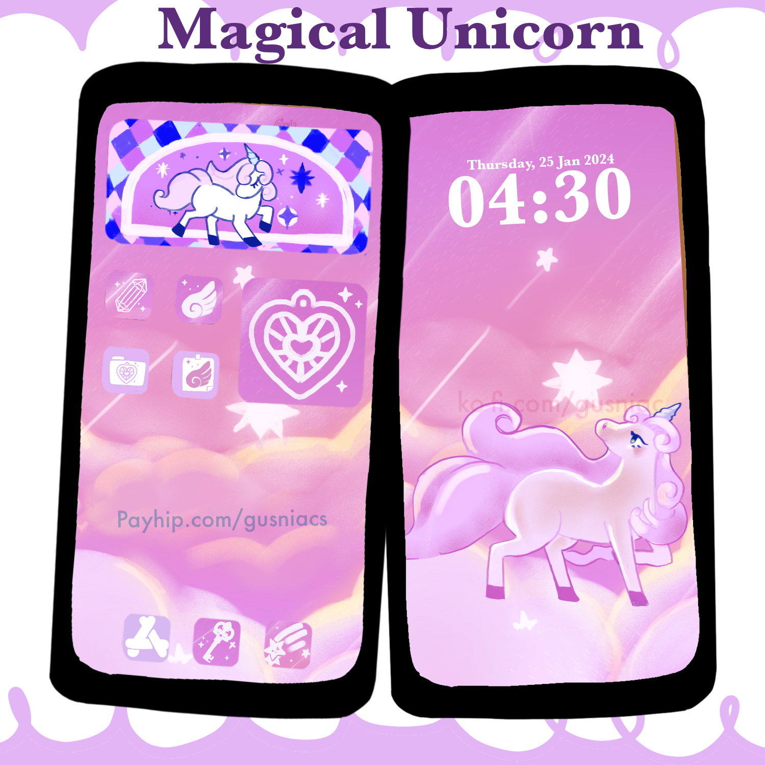 Celestial Magical Unicorn Icon Pack | Home screen customization set for iPhone Android - Payhip
