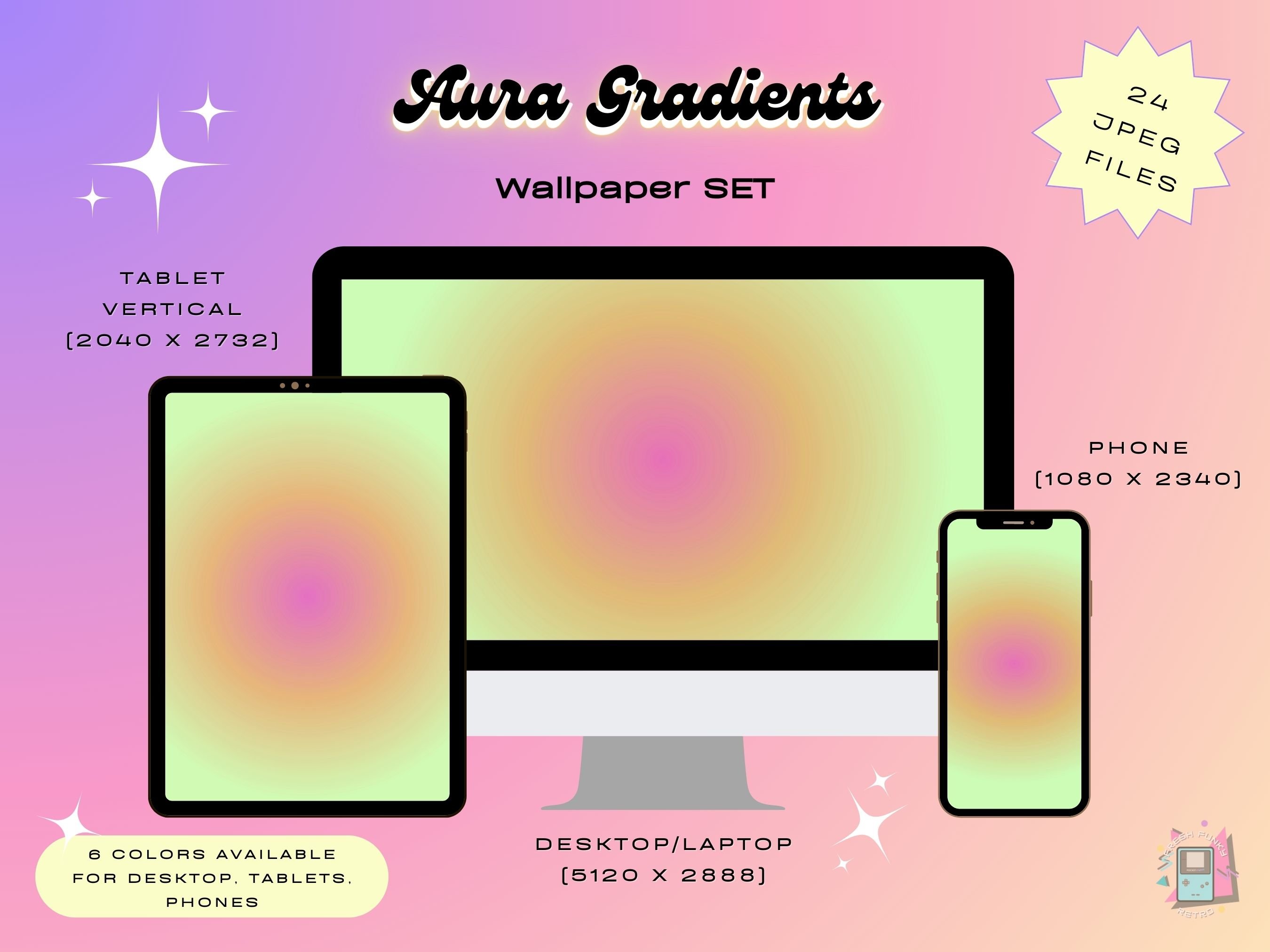 Cute iPhone iPad Android Desktop Aura Gradient Wallpapers | Retro Aura Gradient Wallpapers - Payhip