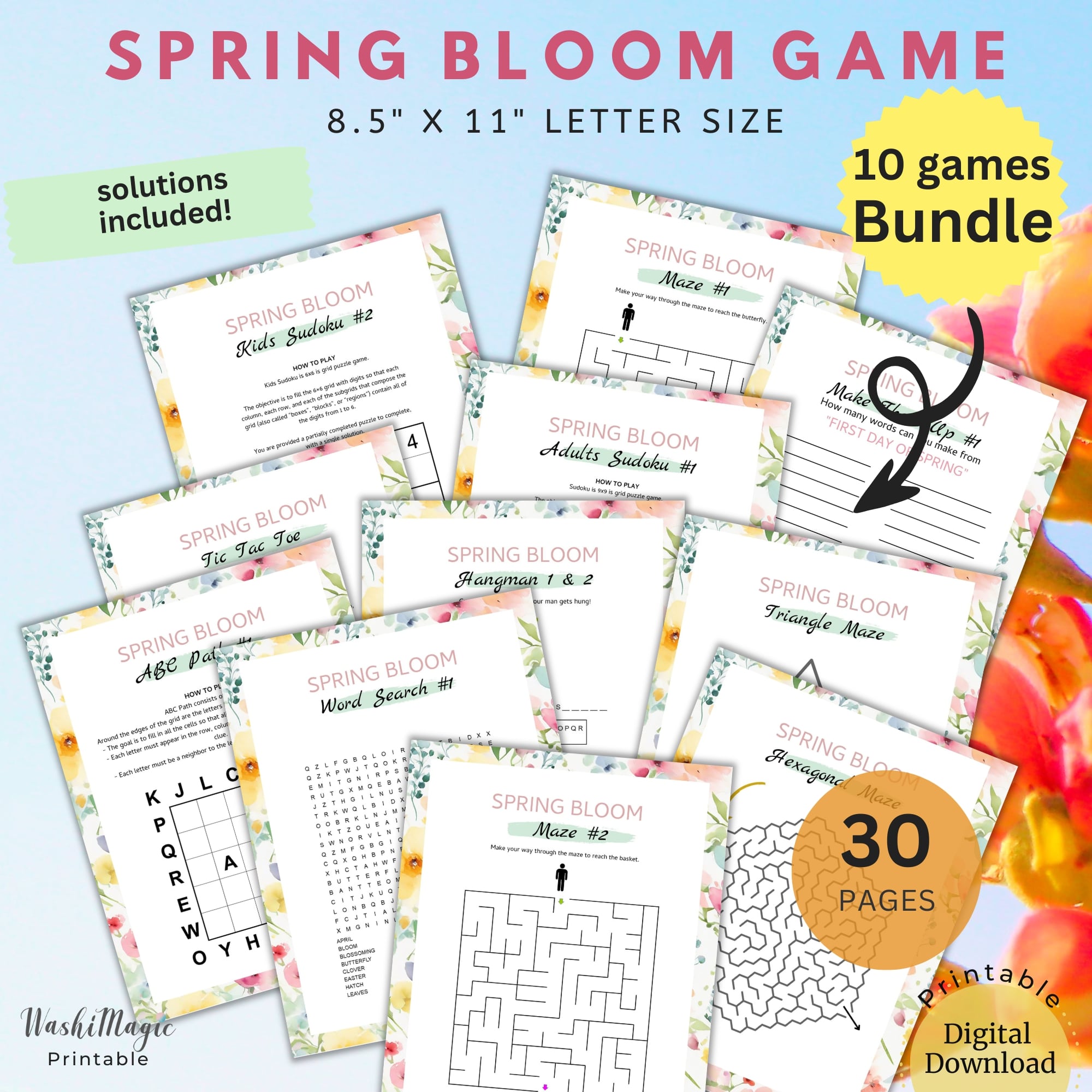 Printable Spring Bloom Game Bundle, Birthday Party Game, Homeschool Activity - Payhip