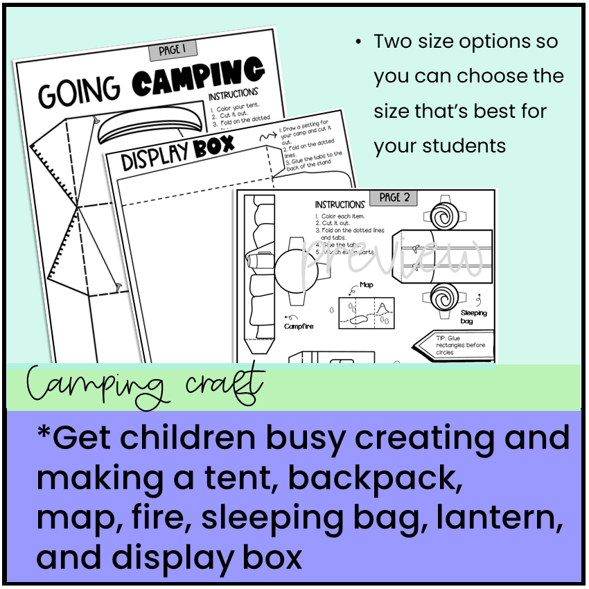 Camping Theme Activities Summer Camping Craft 3rd, 4th, 5th, 6th Grade