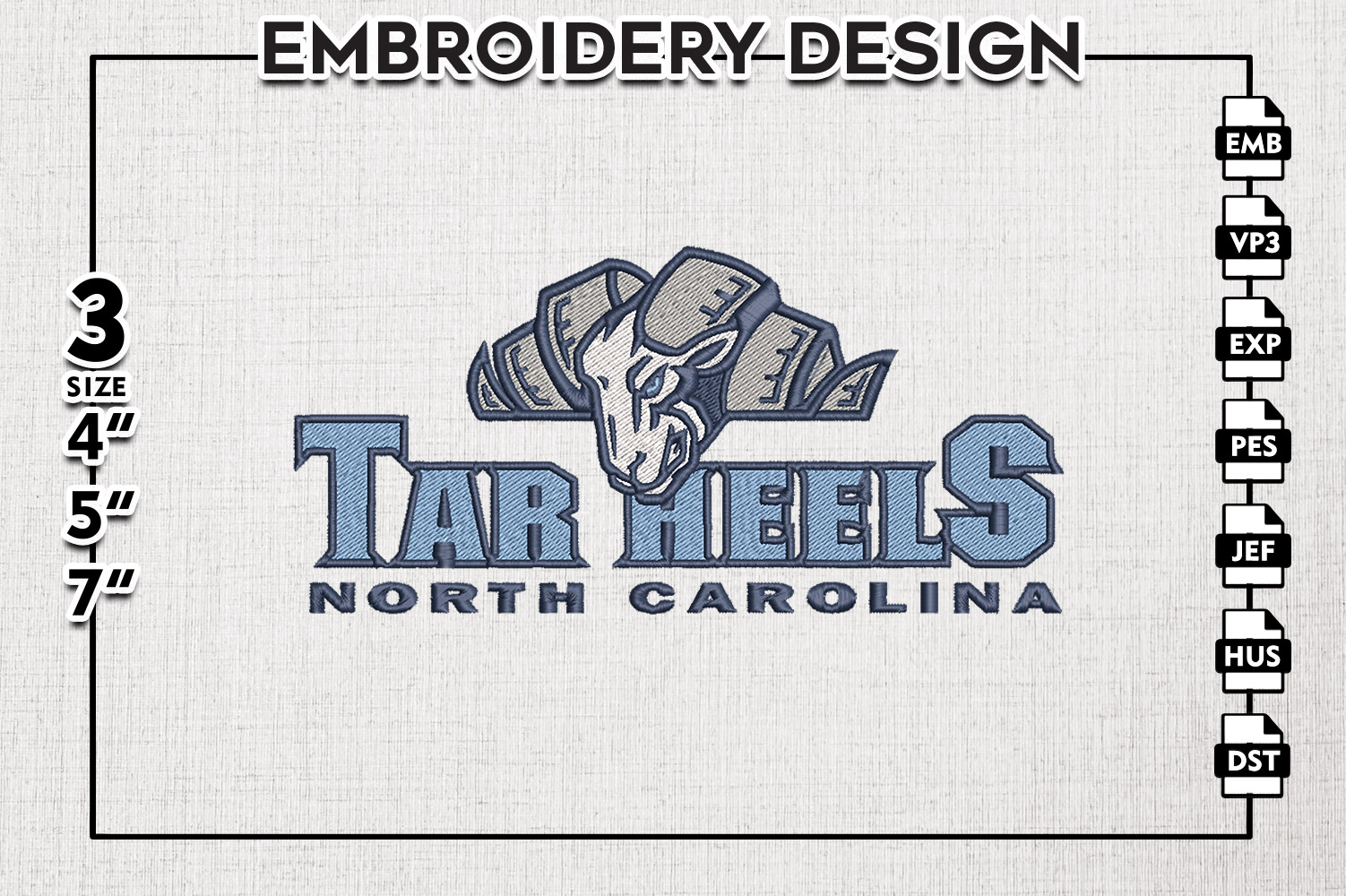 North Carolina Tar Heels Logo Embroidery Files, NCAA North Carolina Tar ...