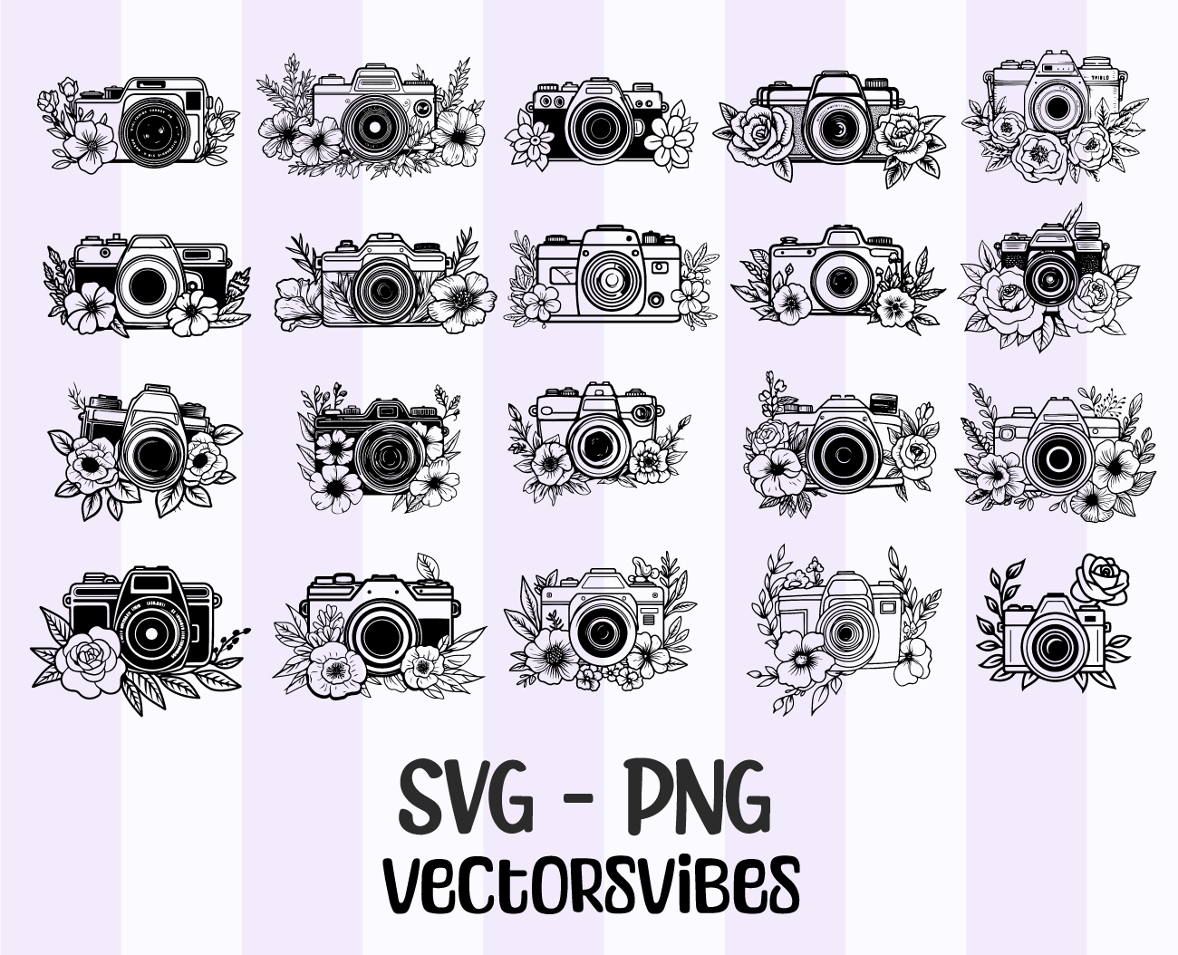 Camera svg bundle floral photography png, vintage camera clip art ...