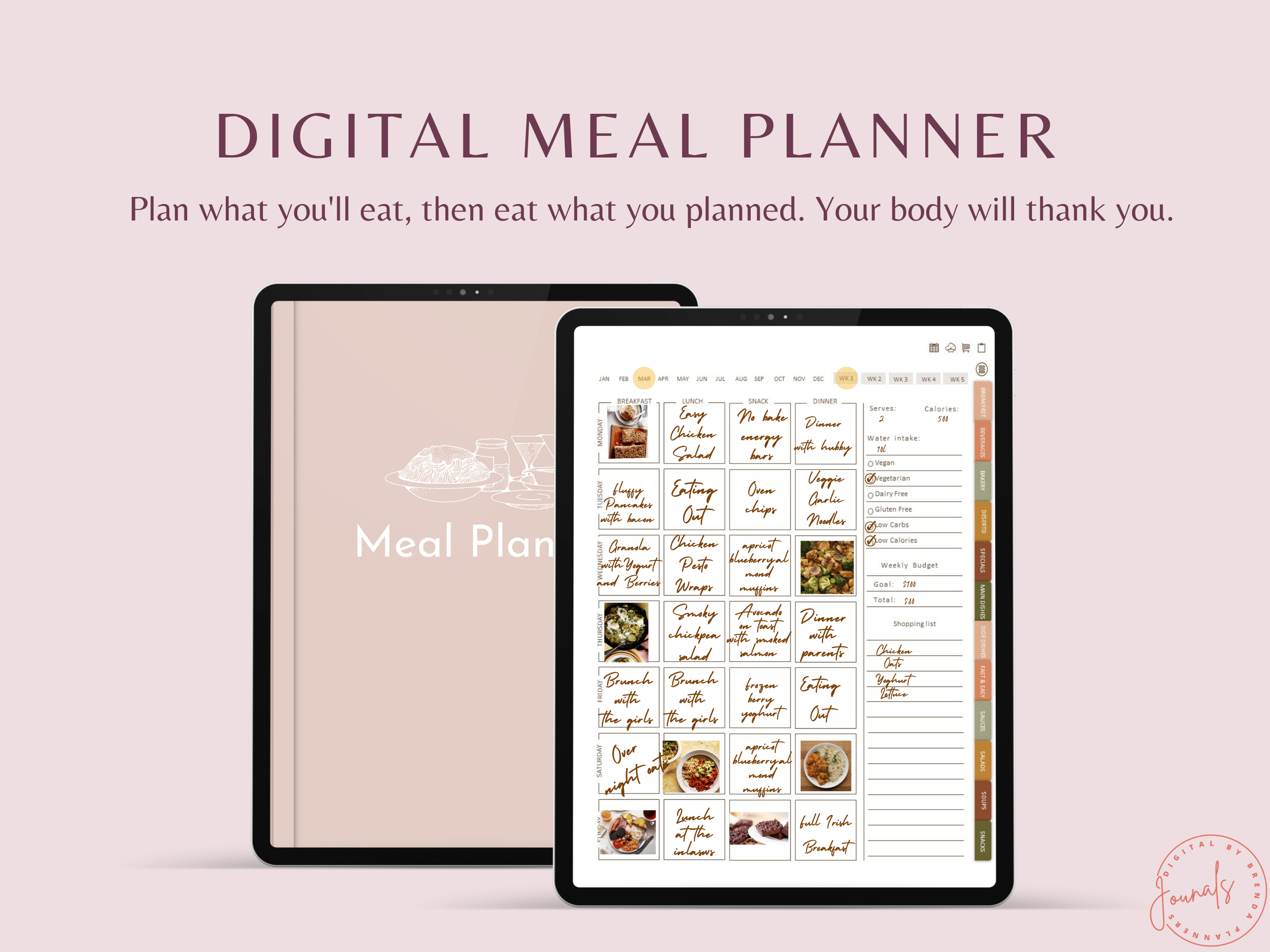 Digital Recipe Book, Weekly Meal Planner,Recipe Book Template,Digital ...