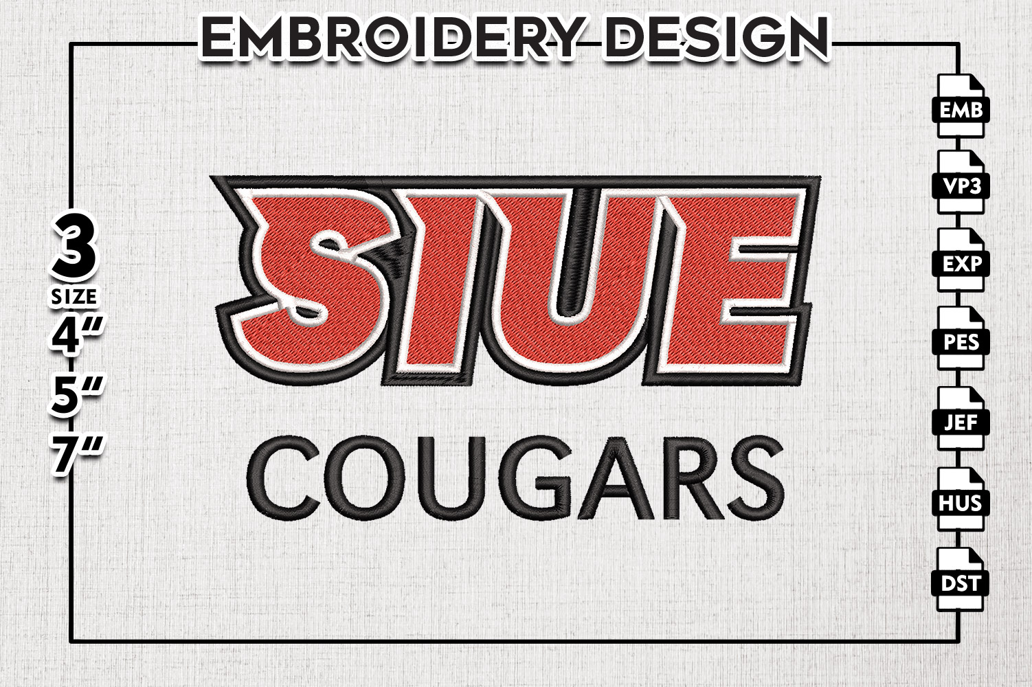 NCAA SIUE Cougars Wordmark Logo Embroidery Files, NCAA SIU Edwardsville ...