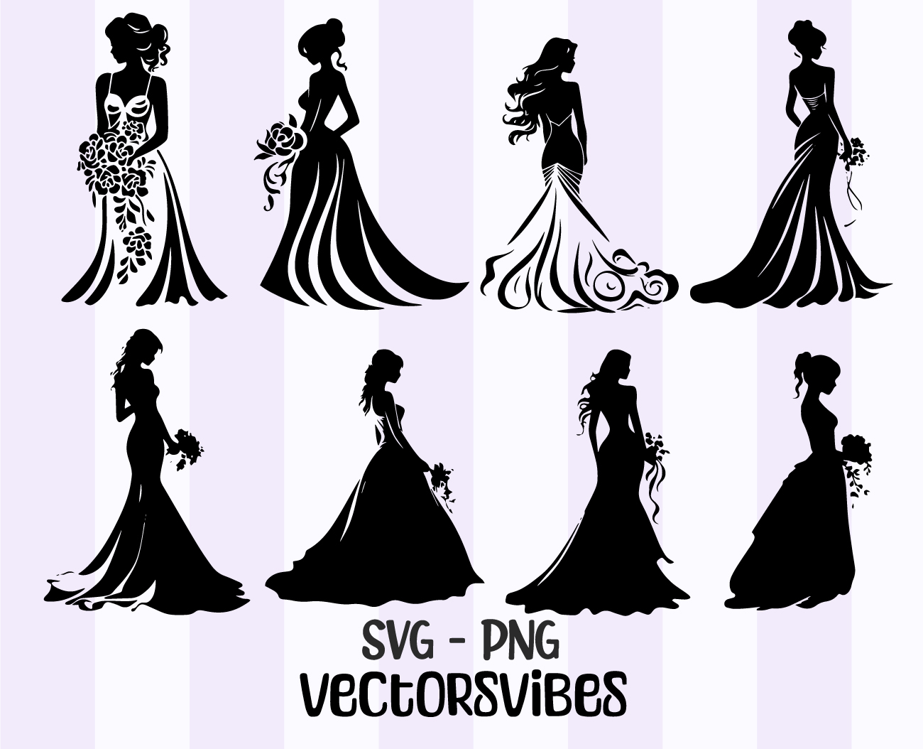 Bride silhouette svg bundle, png princess wedding dress bridal svg ...