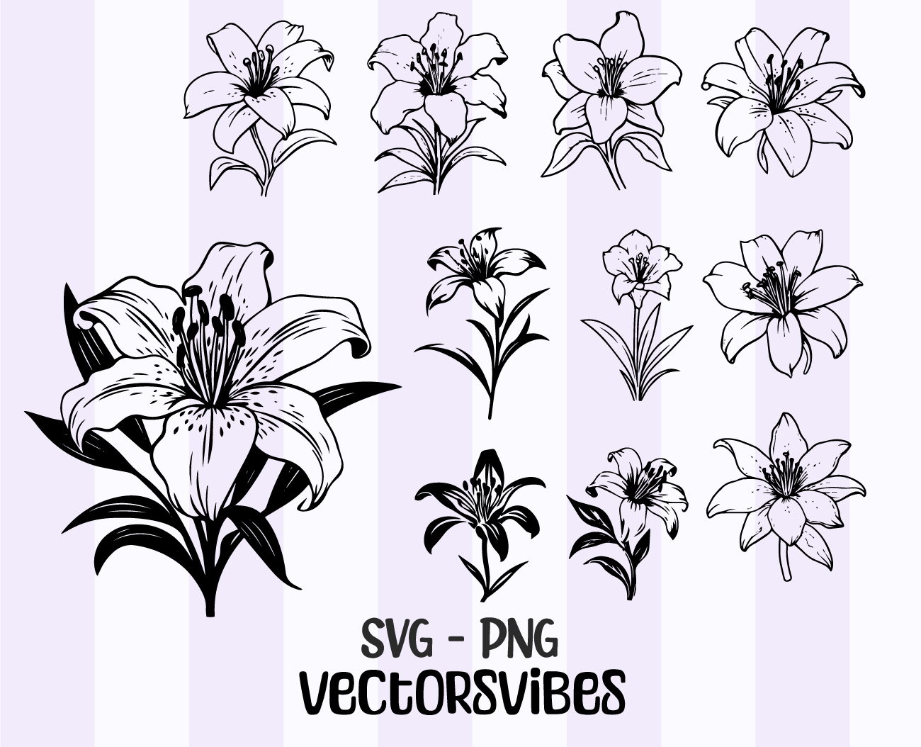 Lily flower svg bundle, spring wildflower png botanical clipart ...