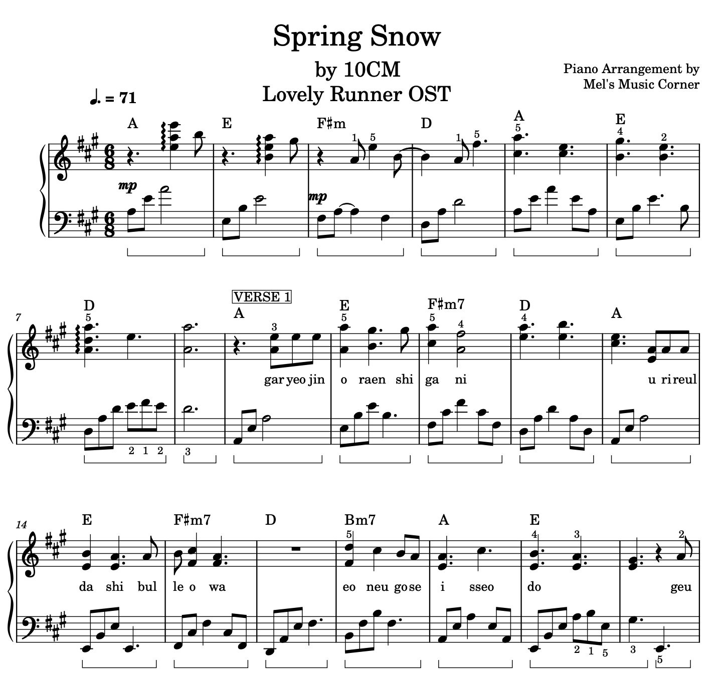 Spring Snow by 10CM Lovely Runner OST PIANO SHEET MUSIC or MIDI - Payhip