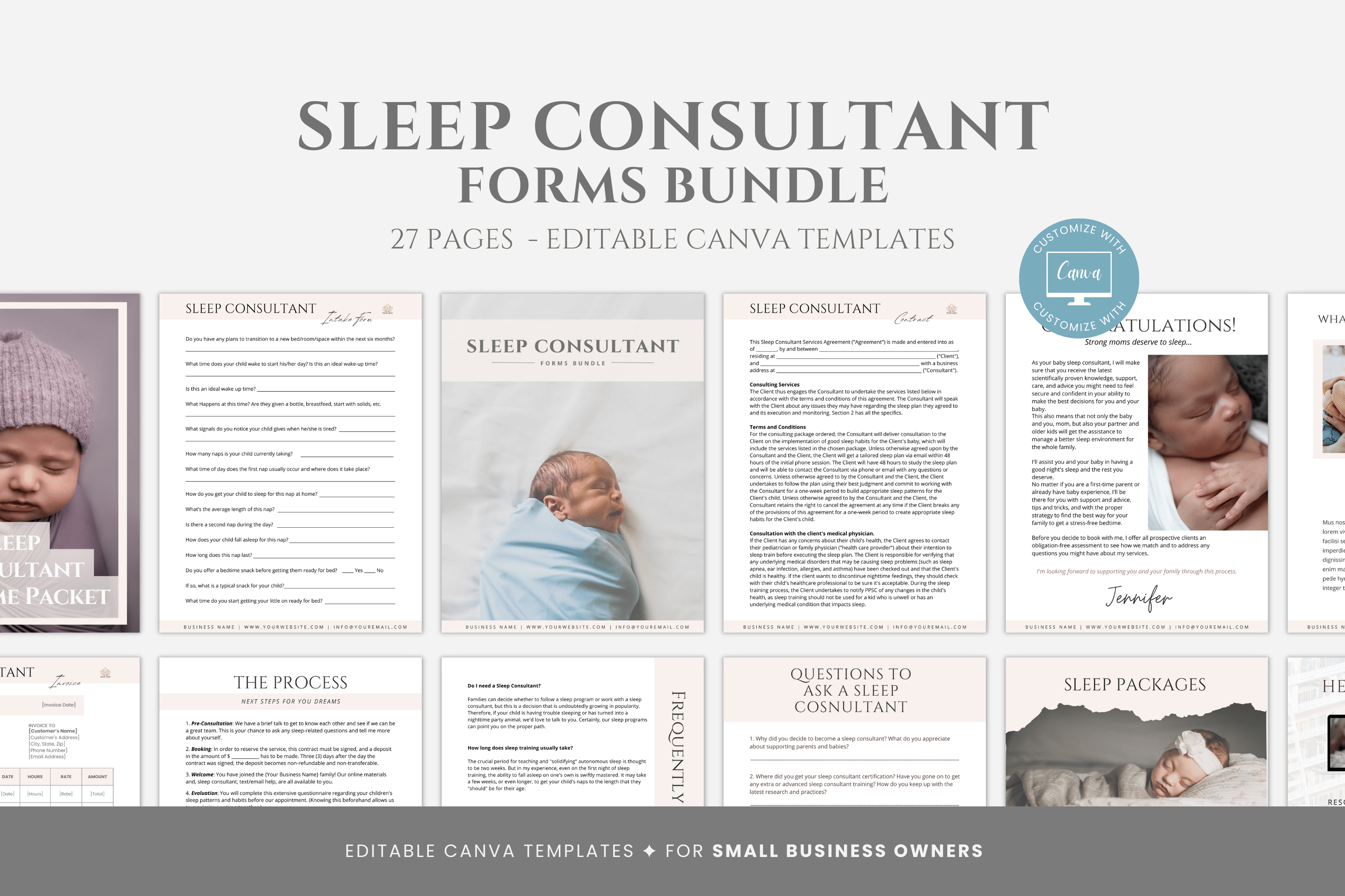 Editable Pediatric Sleep Consultant Forms Bundle | Canva Intake Form ...