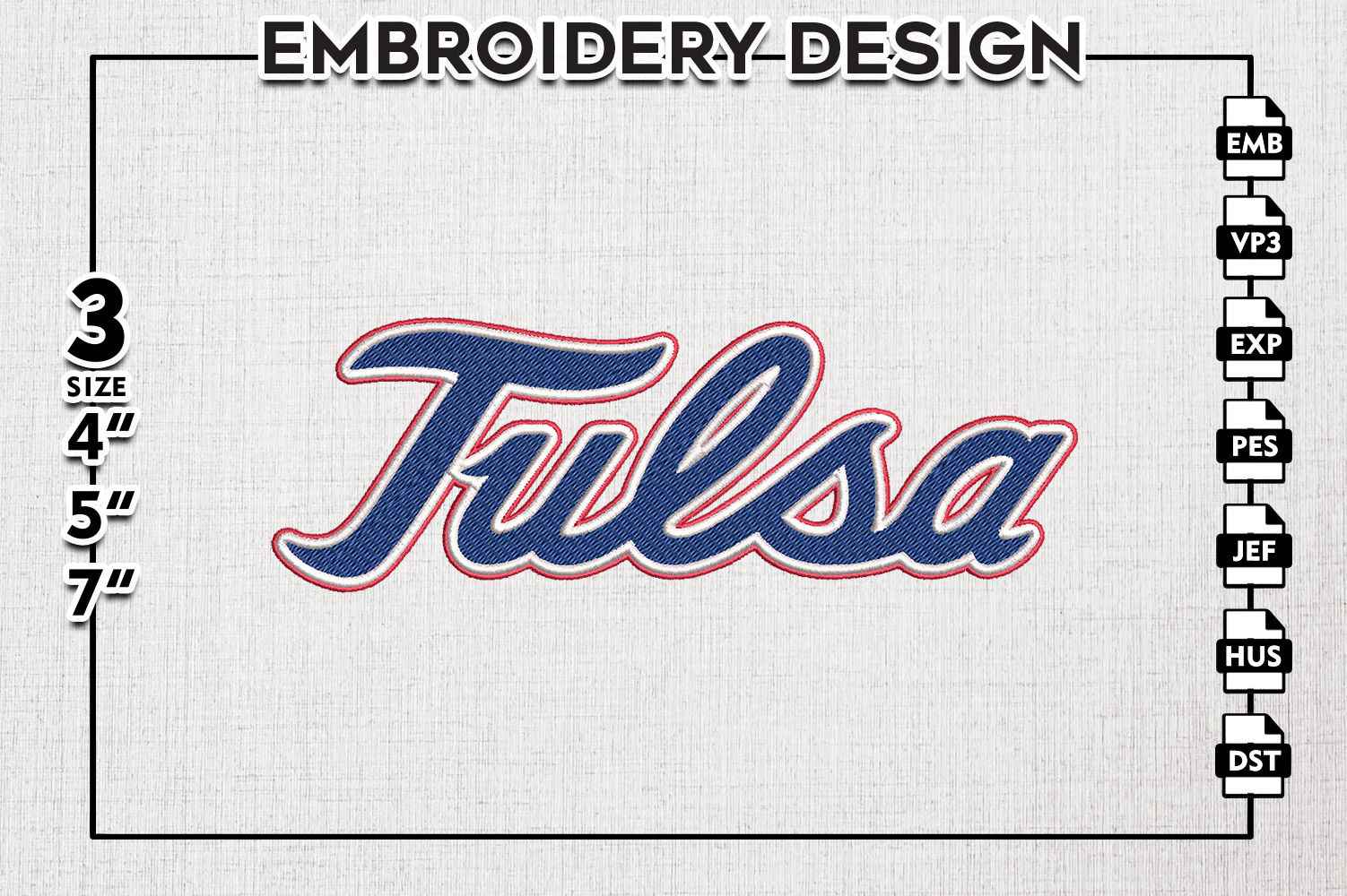 NCAA Tulsa Wordmark Logo Embroidery Design Files, NCAA Tulsa Golden ...