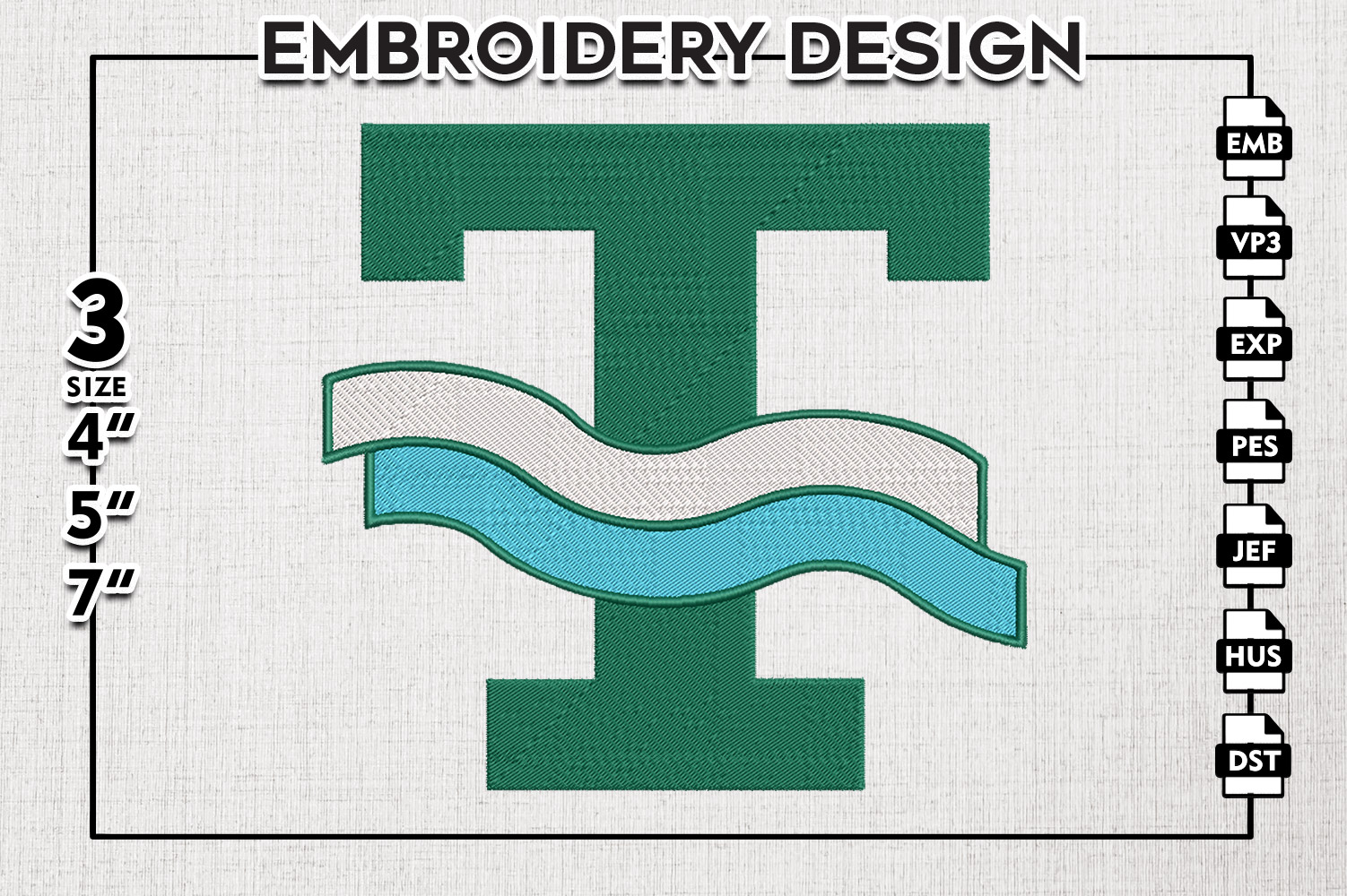 Tulane Green Wave Logo Embroidery Files, NCAA Tulane Green Wave Team ...
