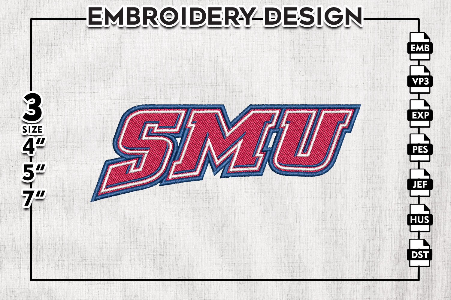 NCAA SMU Wordmark Logo Embroidery Design Files, NCAA SMU Mustangs Team ...