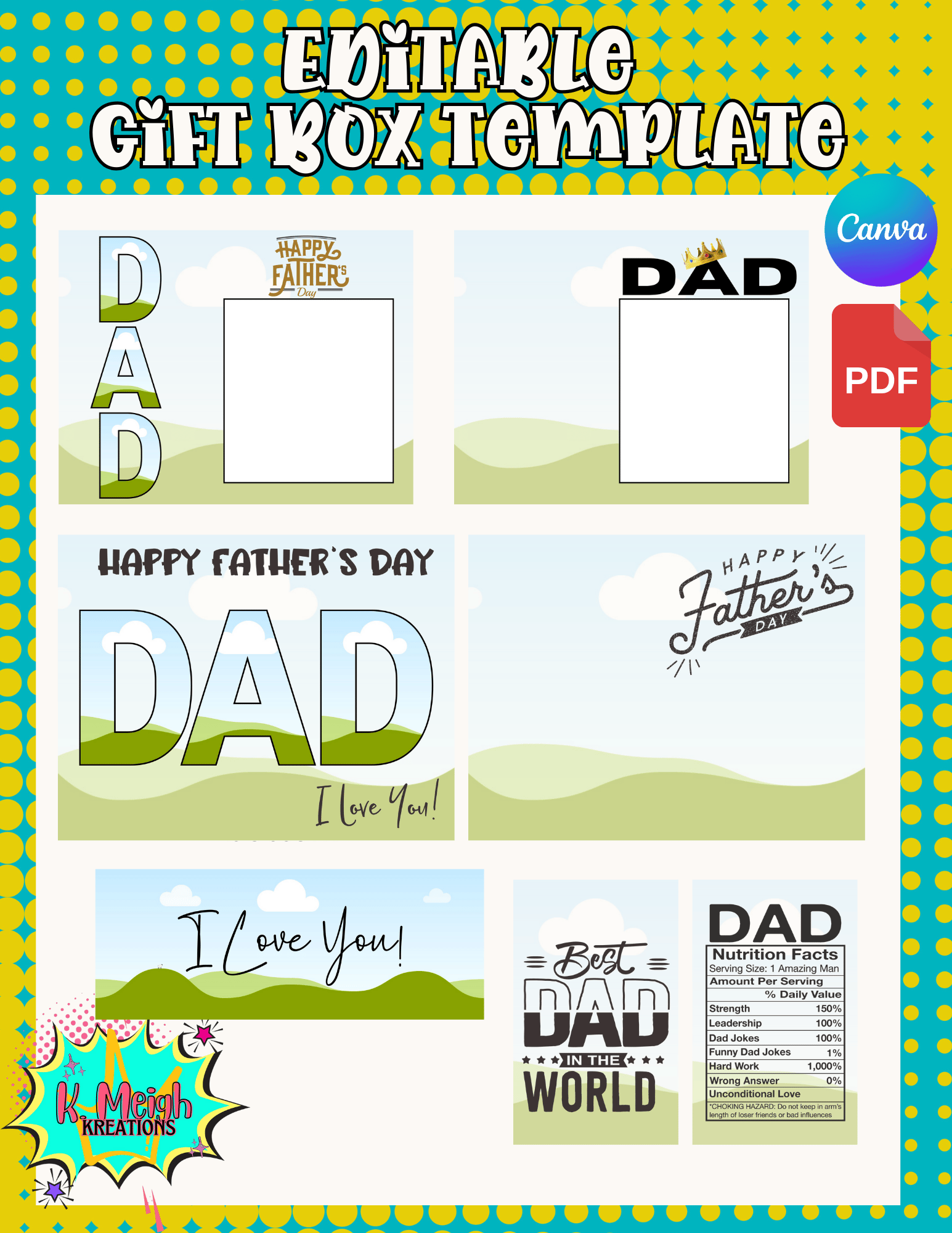 Father's Day Memory lane Gift Box Template- Canva link & Pdf - Payhip