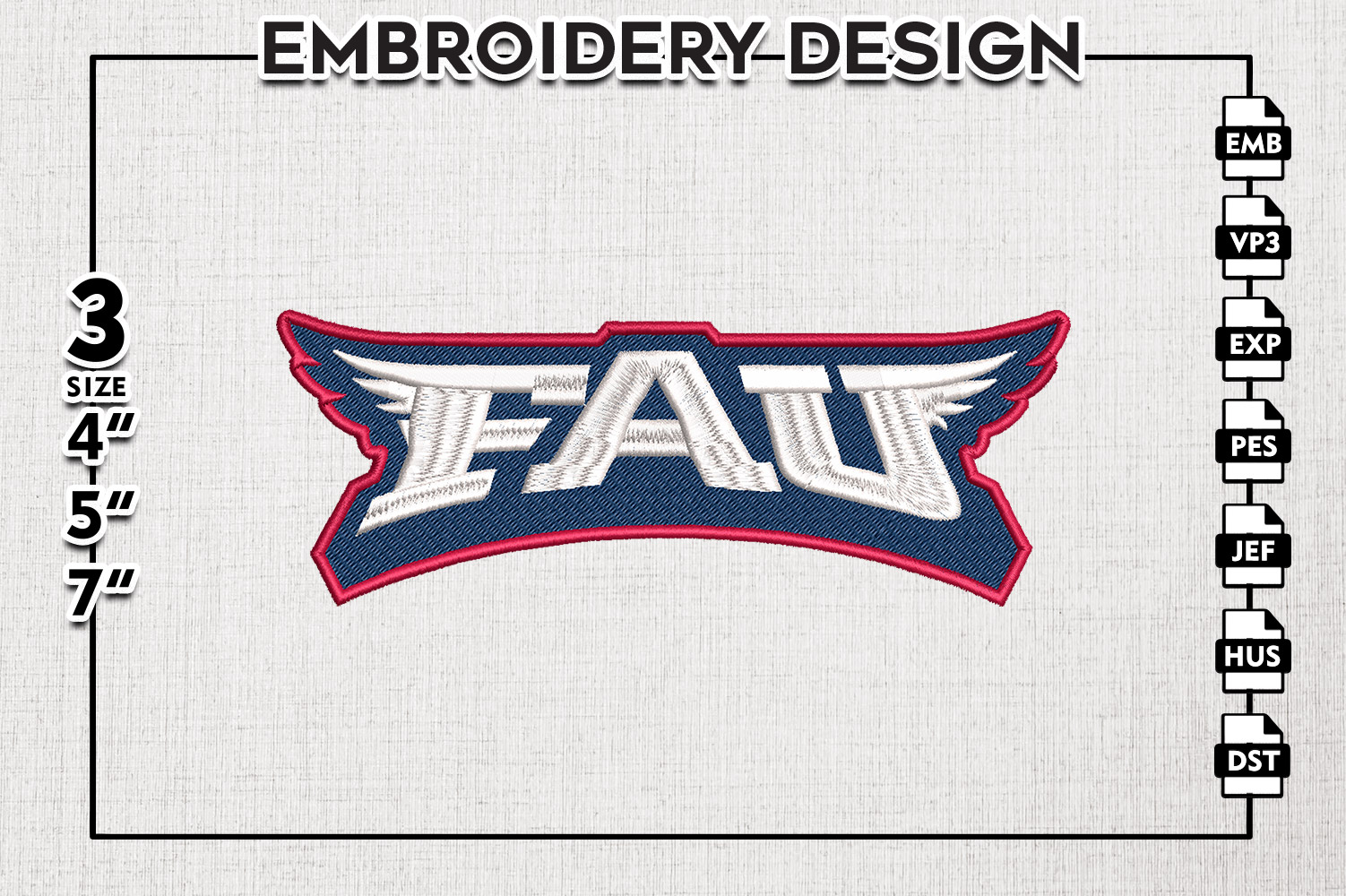 FAU Florida Atlantic Owls Logo Embroidery Design Files, NCAA Memphis ...