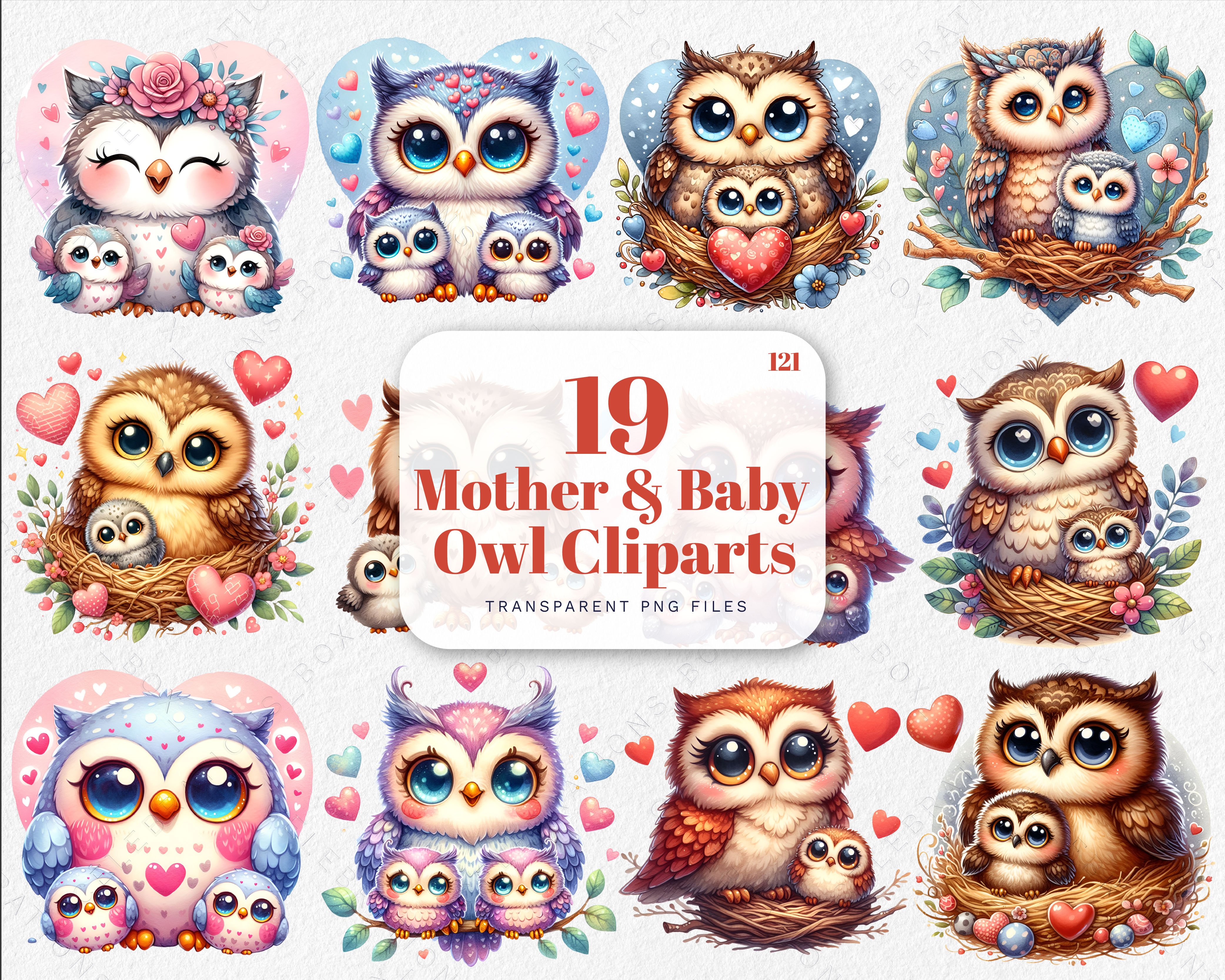 Watercolor Mother and Baby Owl Clipart Bundle - Payhip