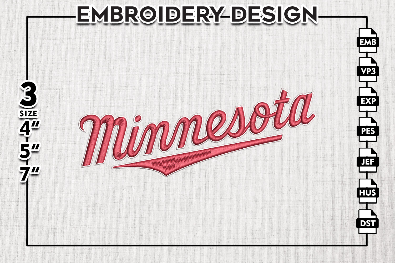 Minnesota MLB Wordmark Logo Embroidery Design Files, MLB Minnesota ...