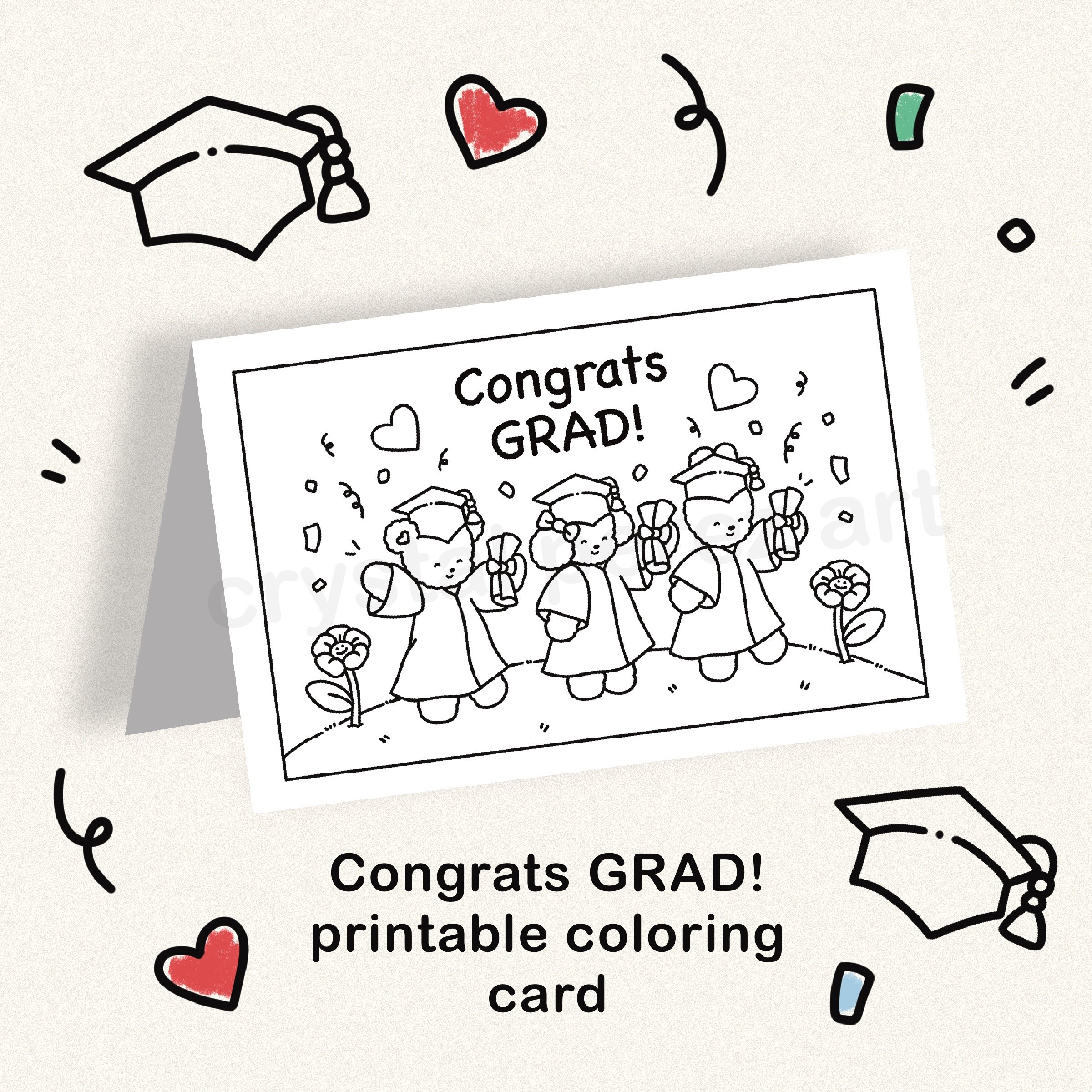 Congrats Grad! Card - Digital Download Coloring Page