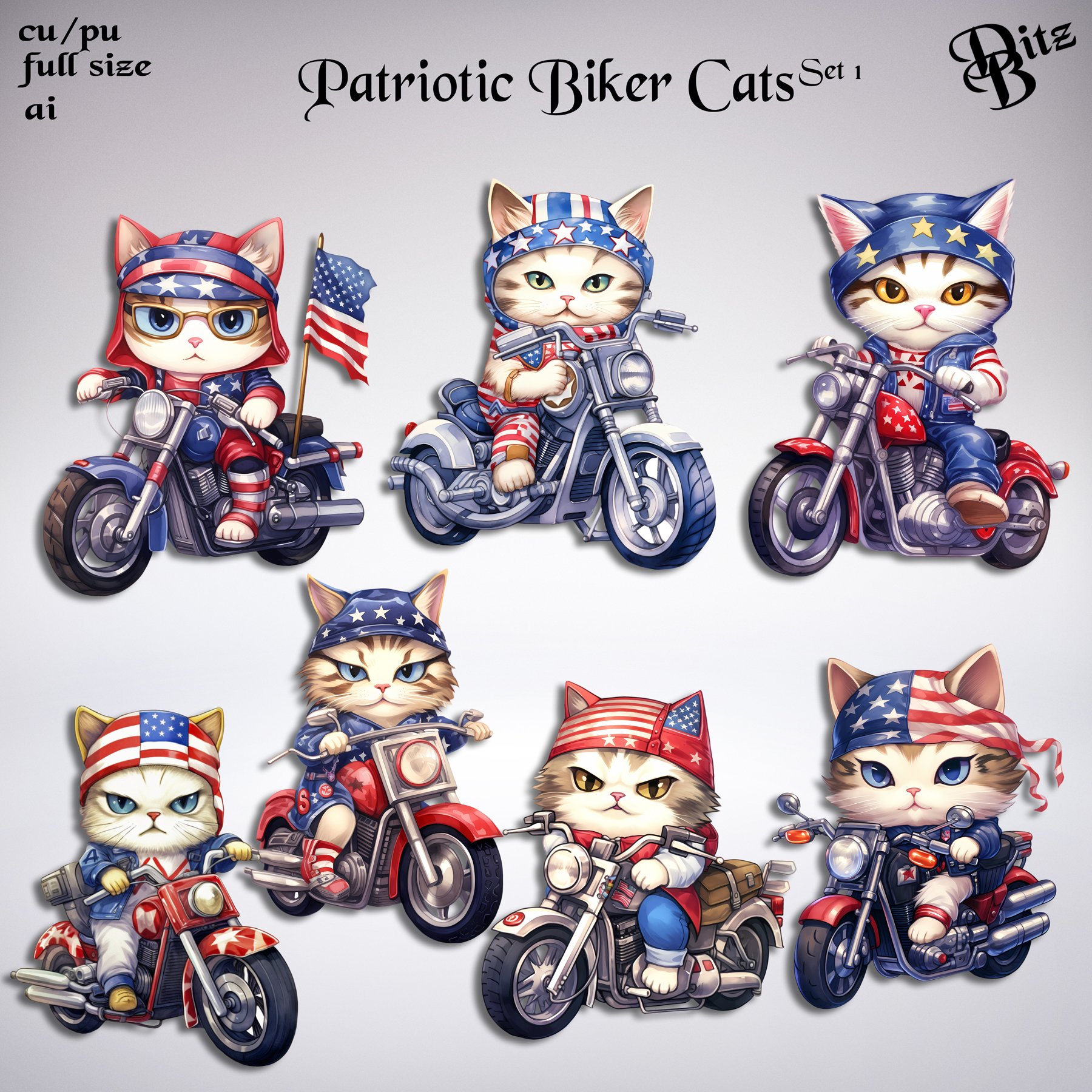 Patriotic Biker Cats Set 1 - Payhip