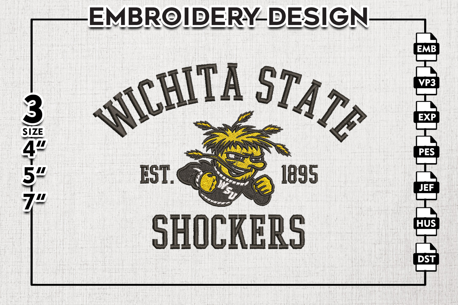 Wichita State Shockers Est 1895 Logo Embroidery Designs, NCAA Wichita ...