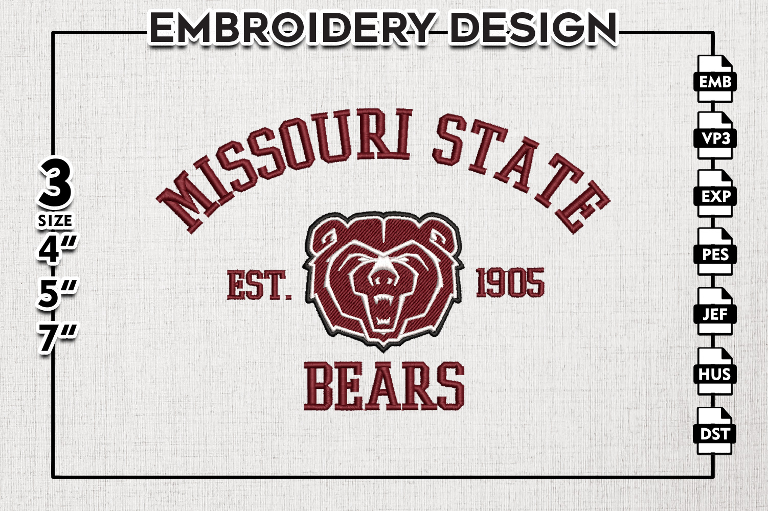 Missouri State Bears Est 1905 Logo Embroidery Designs, NCAA Missouri ...