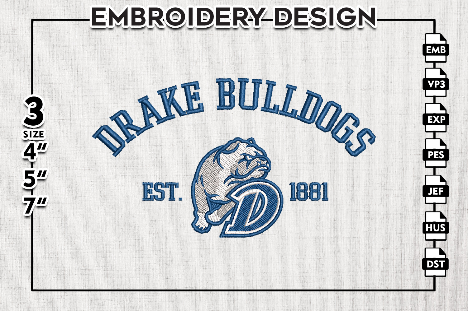 Drake Bulldogs Est 1881 Logo Embroidery Designs, NCAA Drake Bulldogs ...