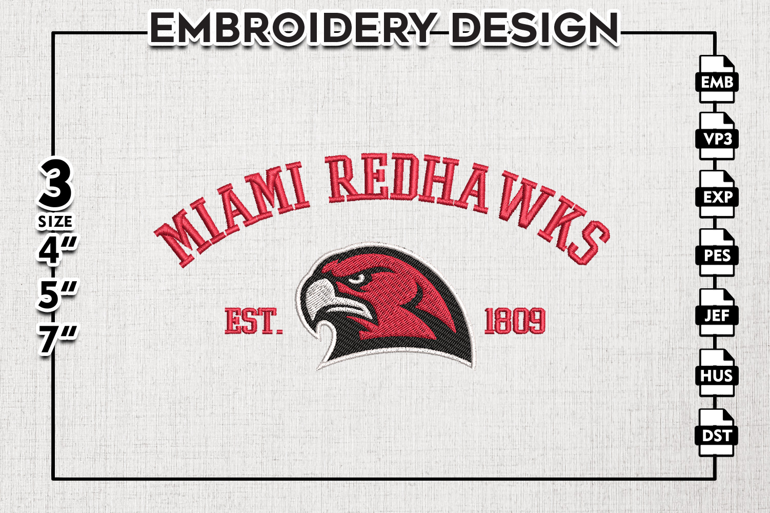 Miami RedHawks Est 1809 Logo Embroidery Designs, NCAA Miami RedHawks ...