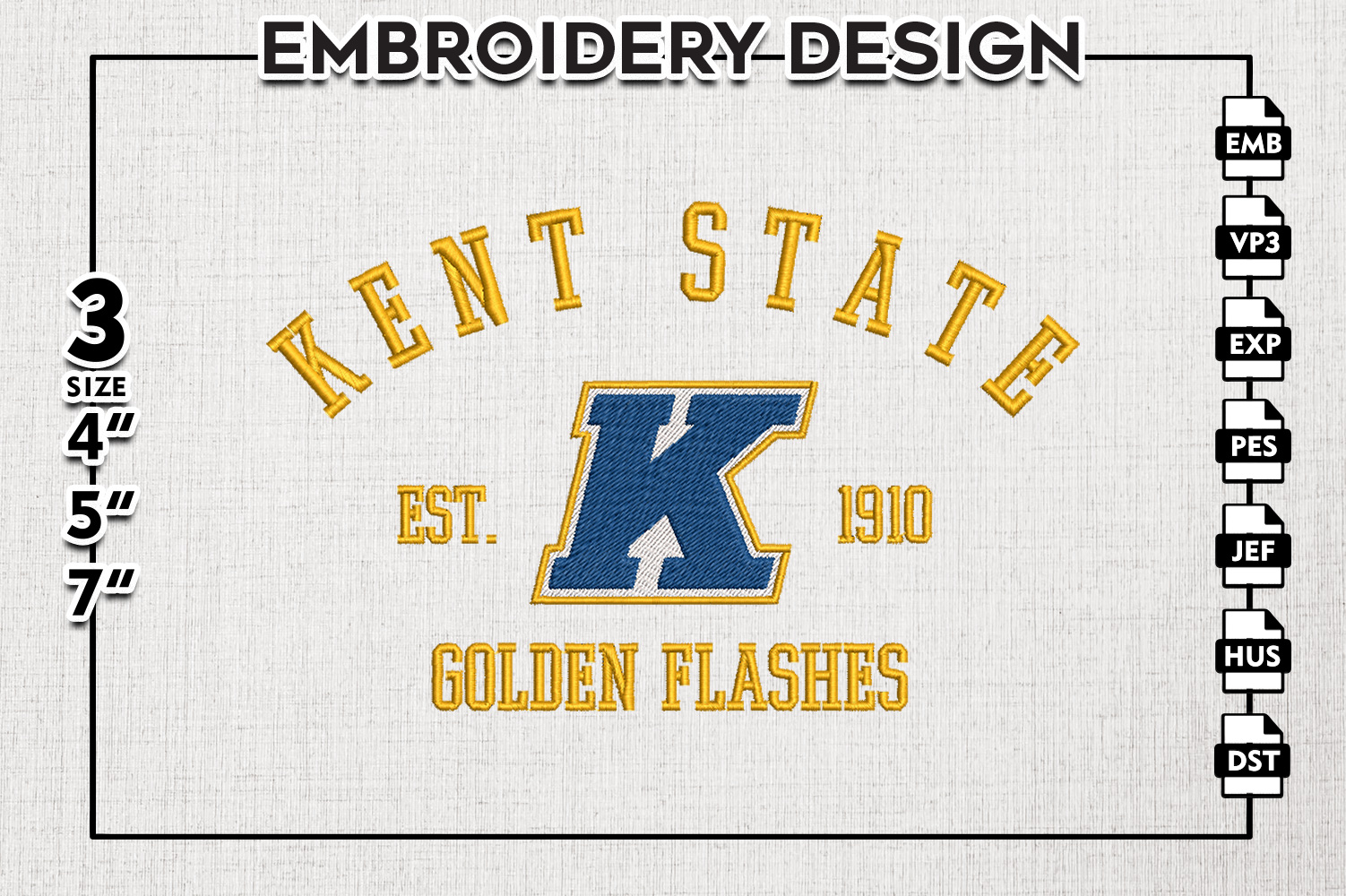 Kent State Golden Flashes Est 1910 Logo Embroidery Designs, NCAA Kent ...