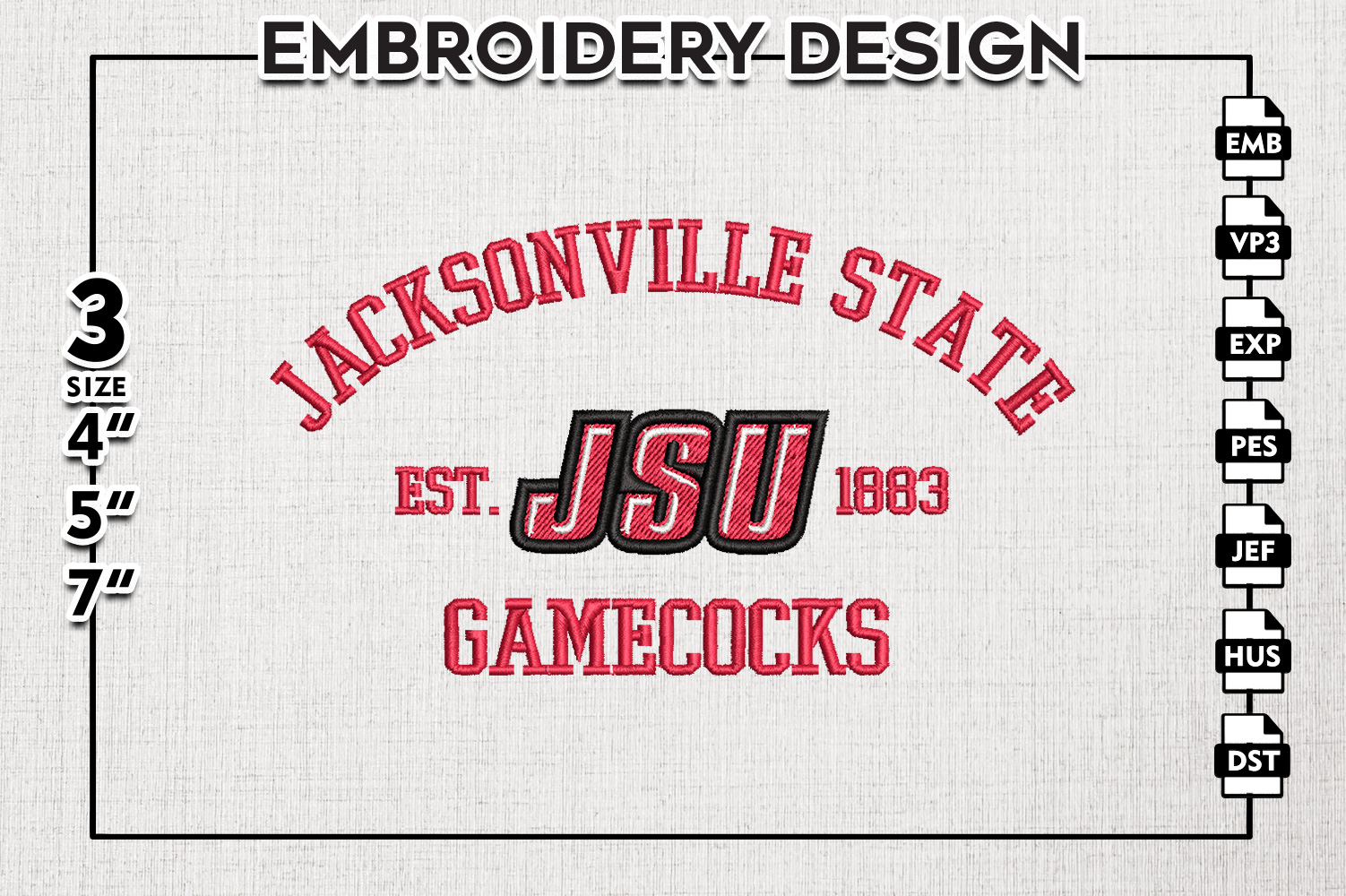 Jacksonville State Gamecocks Est 1883 Logo Embroidery Designs, NCAA ...