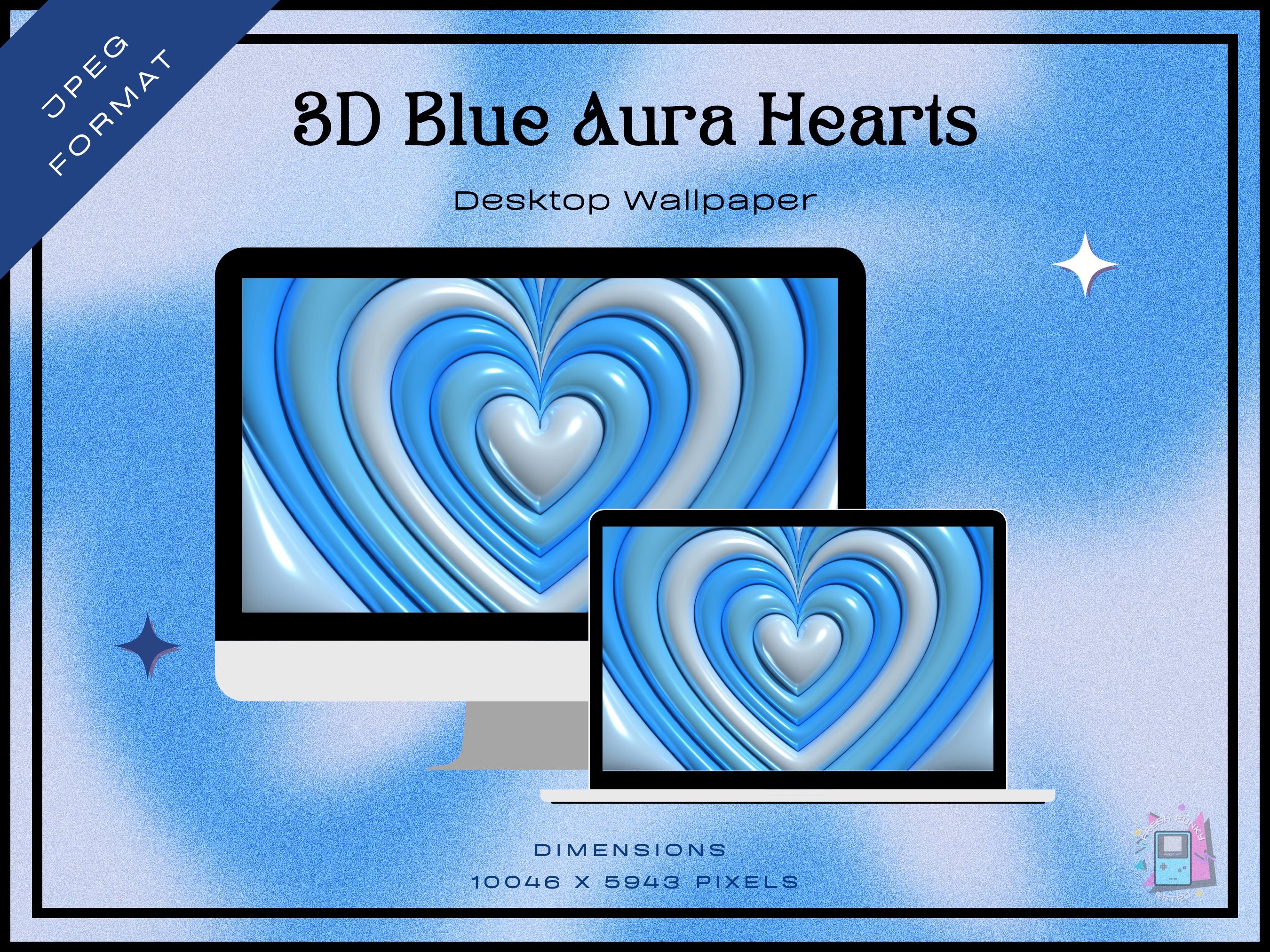 3D Puffy Blue Aura Hearts Desktop Wallpaper | Instant Download - Payhip