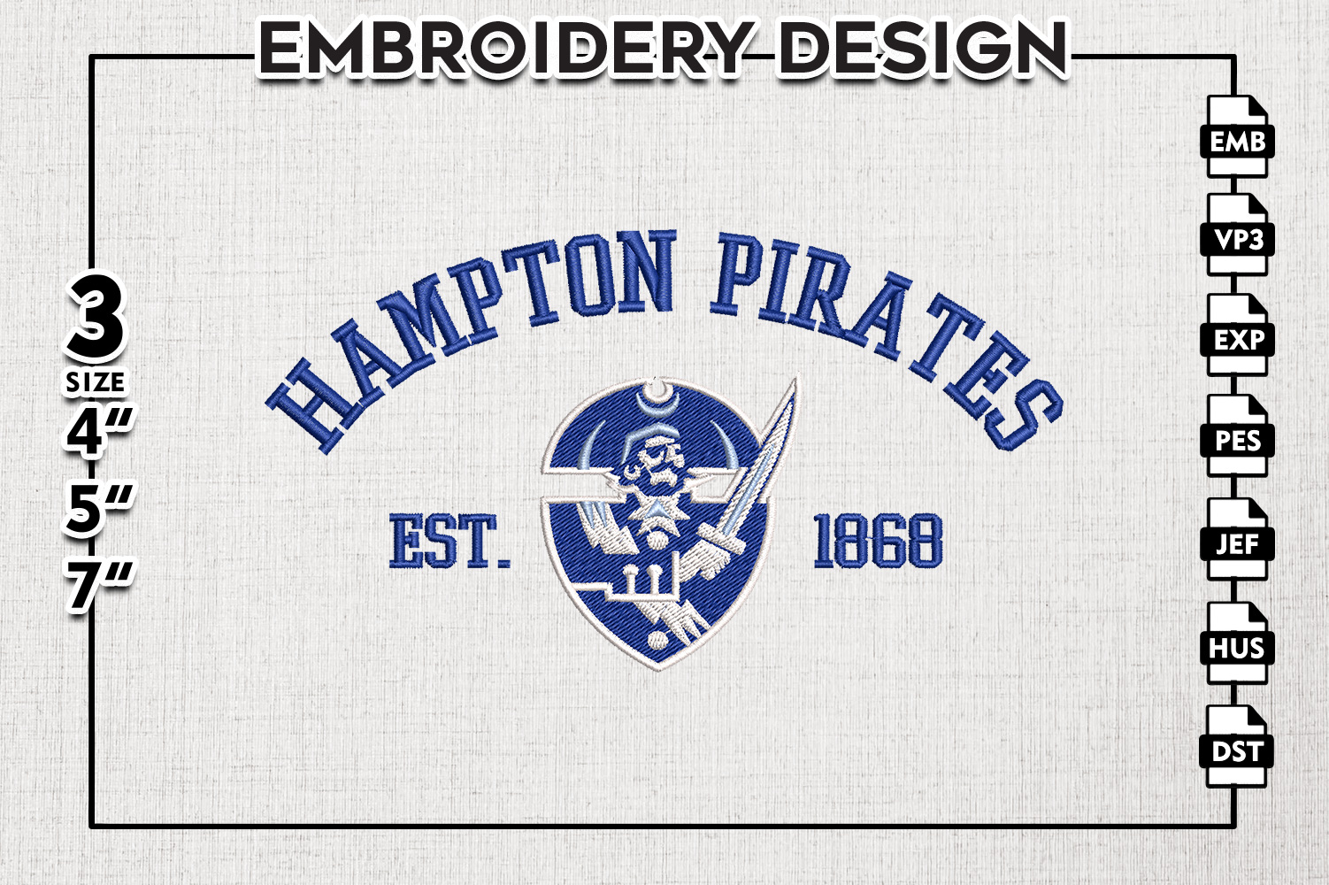 Hampton Pirates Est 1868 Logo Embroidery Designs, NCAA Hampton Pirates ...