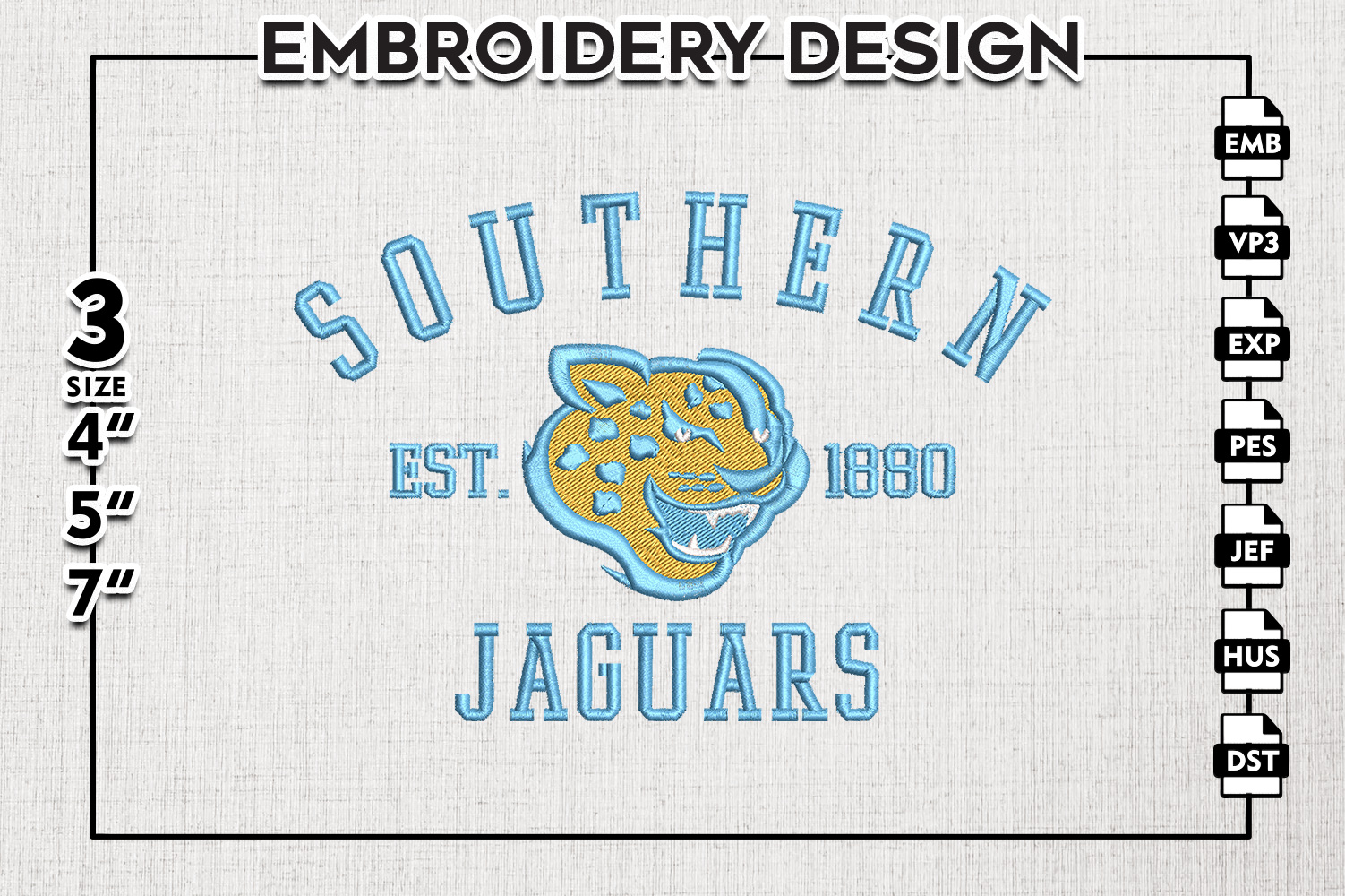 Southern Jaguars Est 1880 Logo Embroidery Designs, NCAA Southern ...