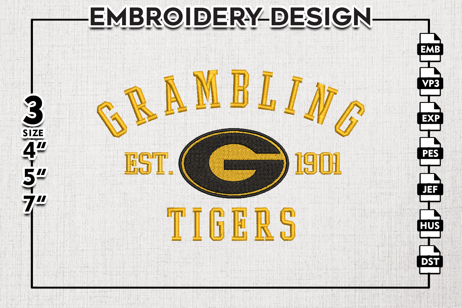 Grambling Tigers Est 1901 Logo Embroidery Designs, NCAA Grambling ...