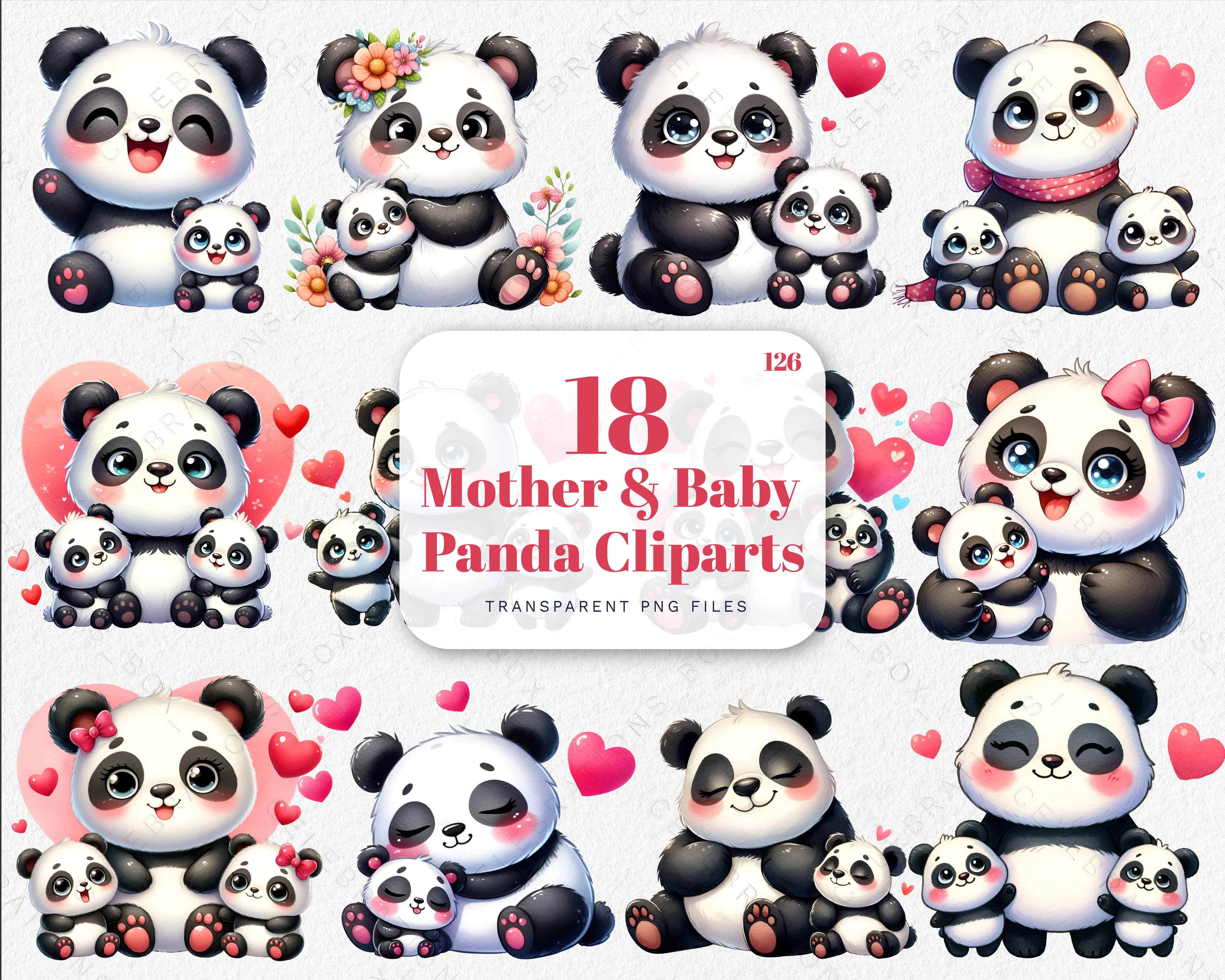 Watercolor Panda Mom And Panda Baby Clipart Bundle - Payhip