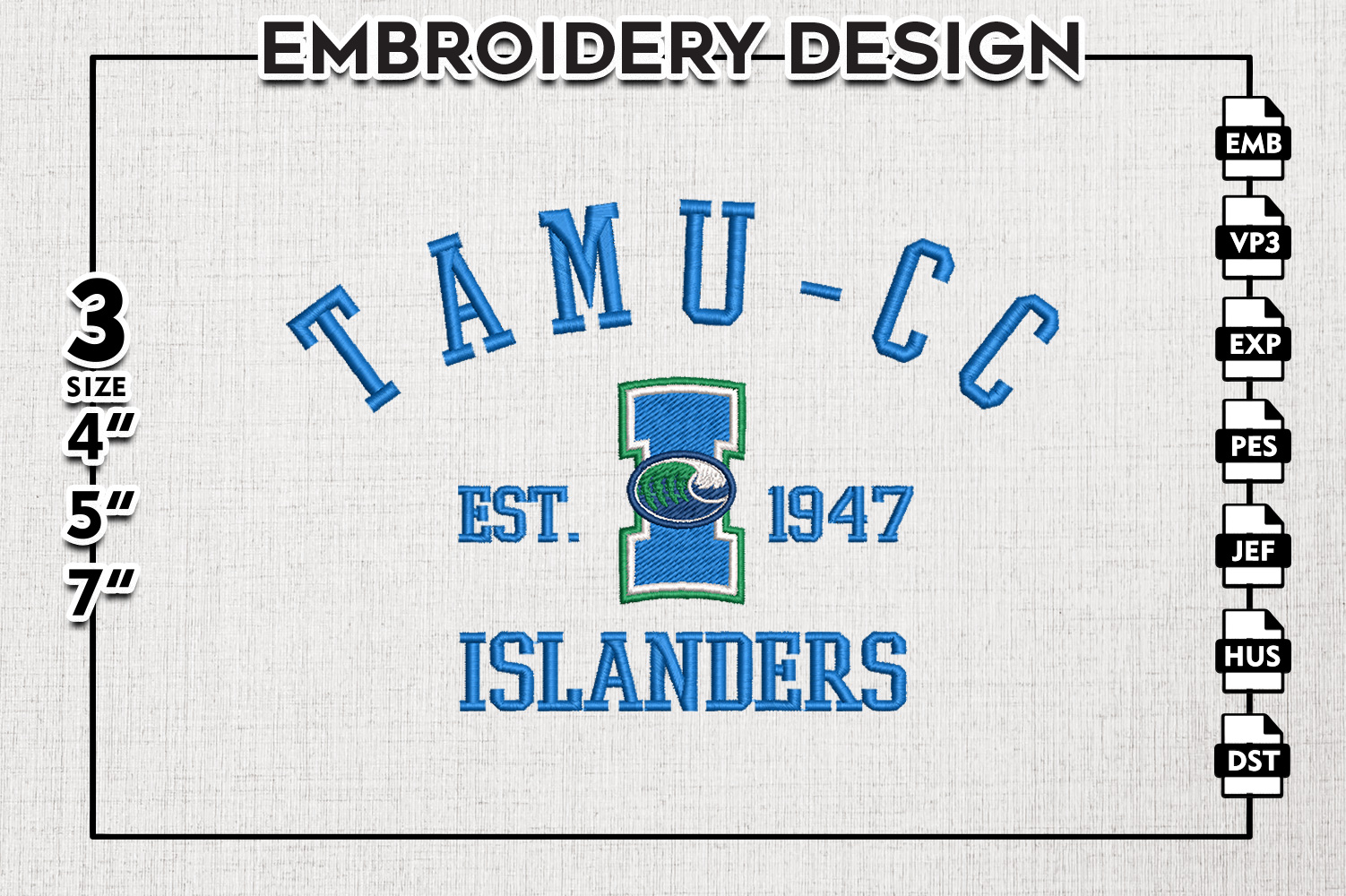 Texas A&M Corpus Christi Islanders Est 1947 Logo Embroidery Designs ...