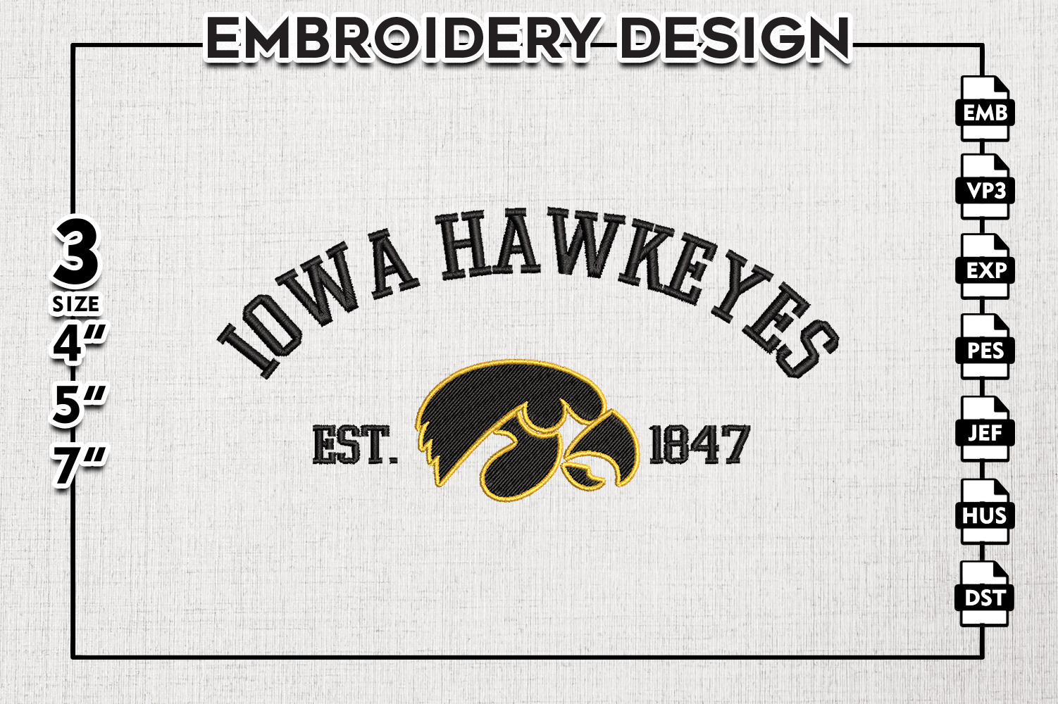 Iowa Hawkeyes Est 1847 Logo Embroidery Designs, NCAA Iowa Hawkeyes Team ...
