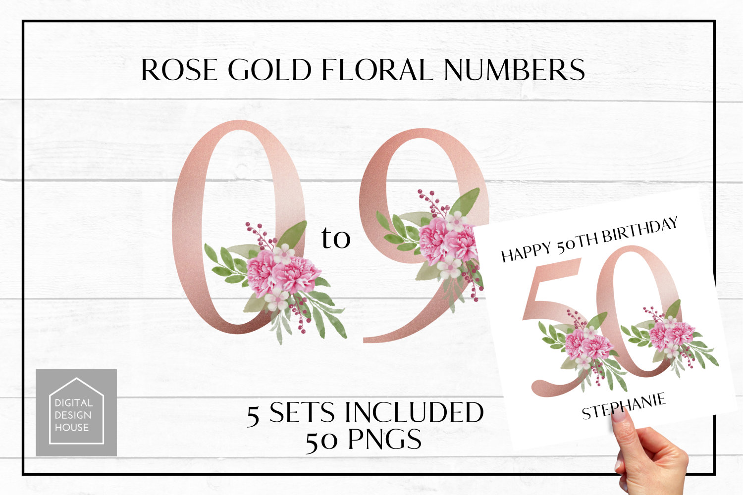 5 Sets of ROSE GOLD FLORAL NUMBERS Numbers 0 to 9 included - Payhip