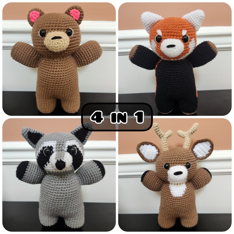 Hugging Woodland Creatures Crochet Pattern - 4 in 1 - Brown Bear, Red ...
