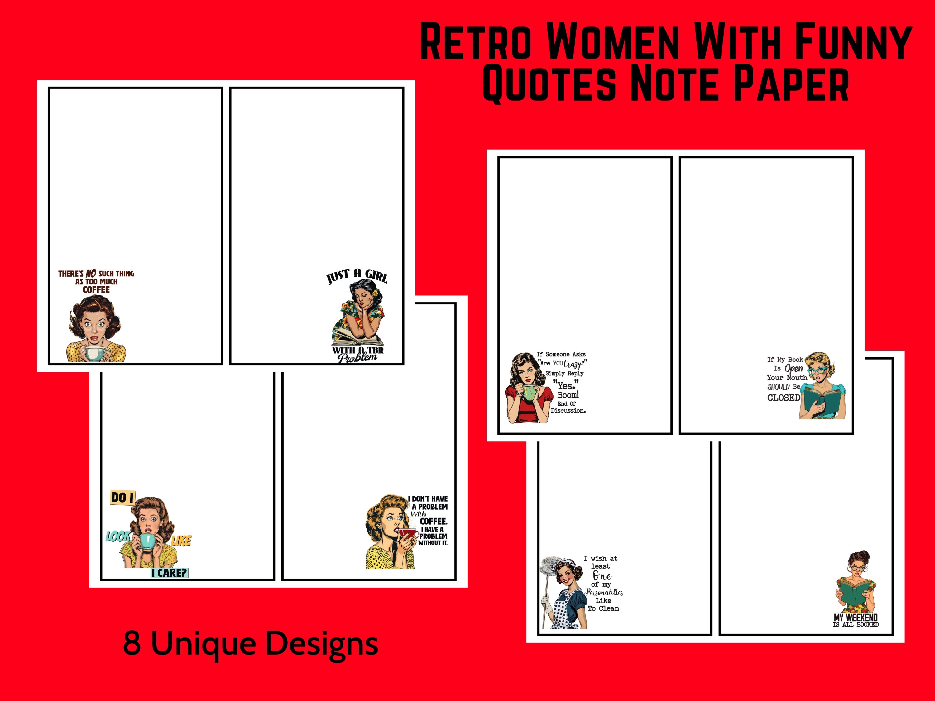 Retro Women With Funny Quotes Note Cards | Retro Women Funny Notepaper ...